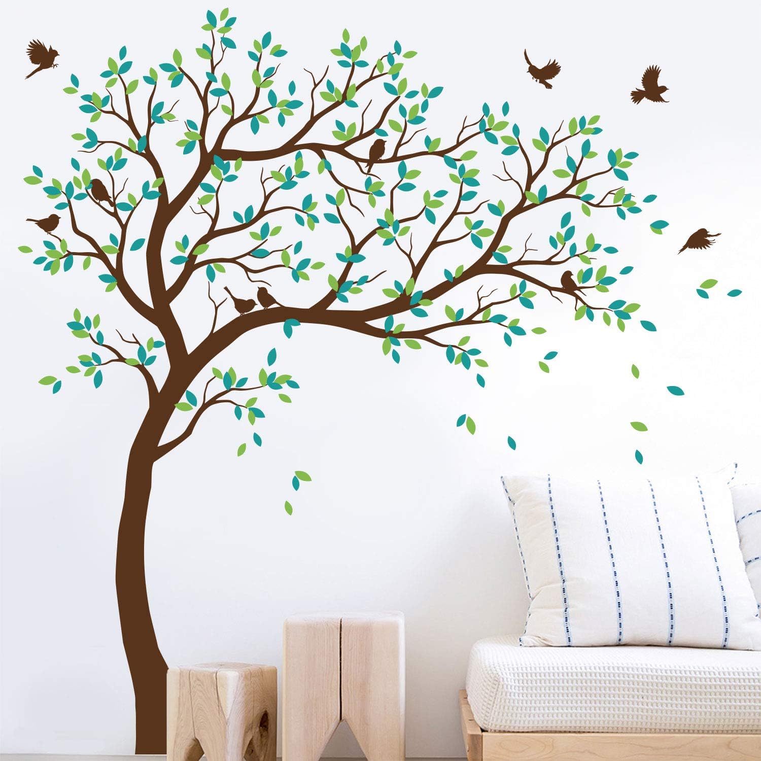 Large Tree Wall Decals Nursery Stickers with Birds Tree in Wind ...
