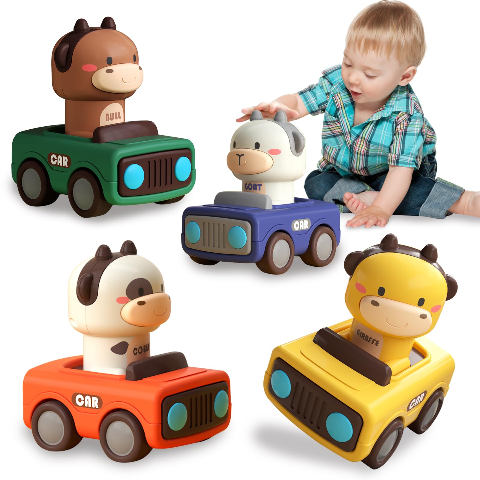 YOLOMOON Baby Car Toys for 1 2 3 Year Old Boys Girls Birthday Gift, Animal Racing Car Toddler ...