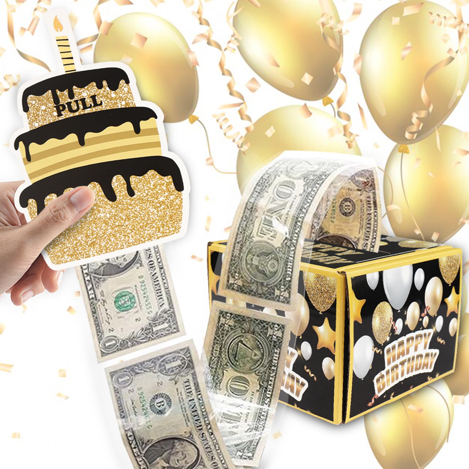 Amazon.com : ALIBBON Happy Birthday Money Box for Cash Gift Pull, Black ...
