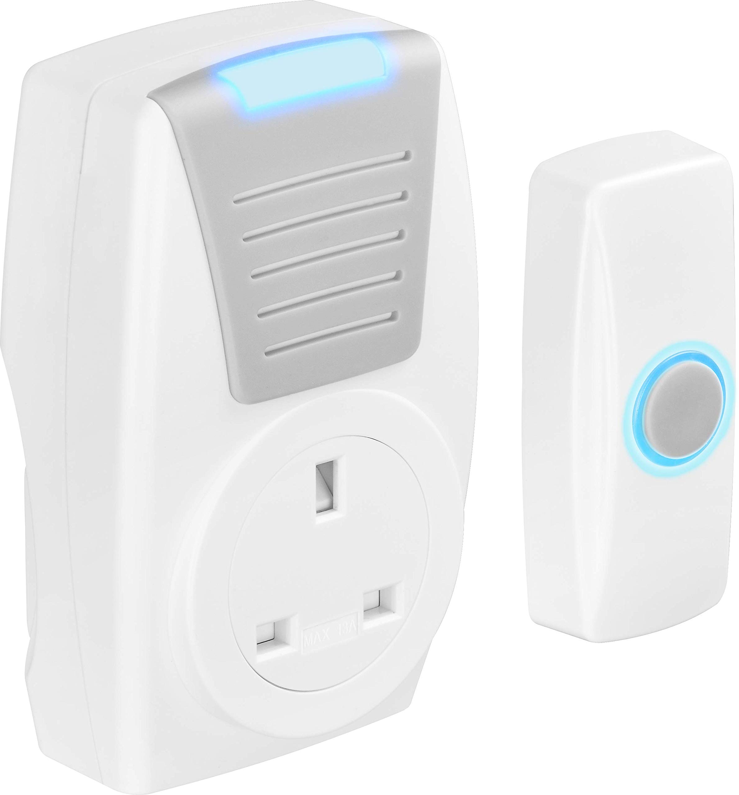 Masterplug Wireless Plug in DoorBell with IP44 Rated Push Button ...