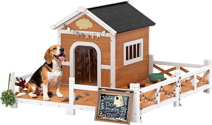 Amazon.com : PawHut Outdoor Dog House, 56" Wooden Dog House with Large ...
