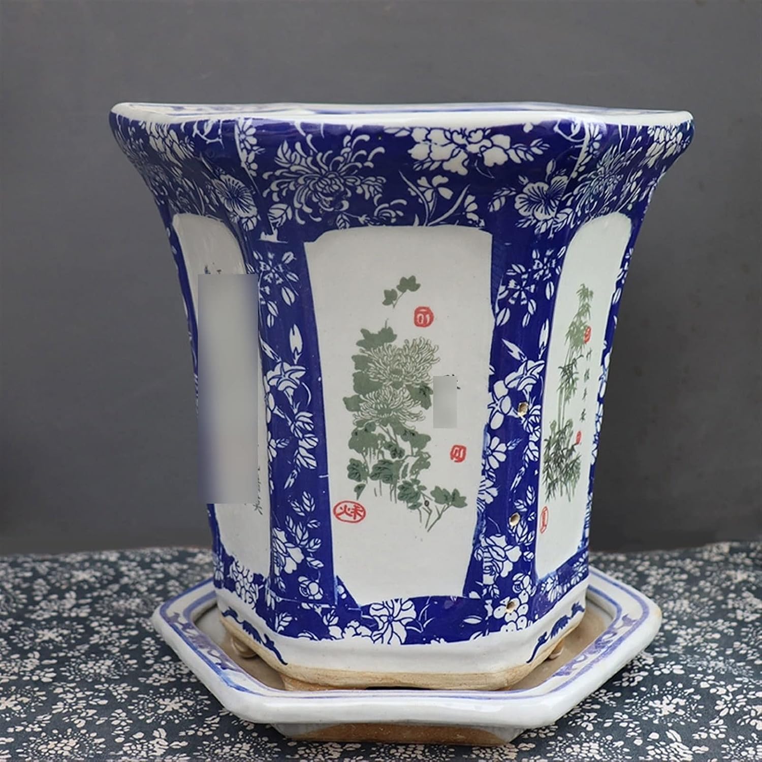 ALAKSA Flower Pot, Retro Soft Decoration Ceramic Blue and White ...