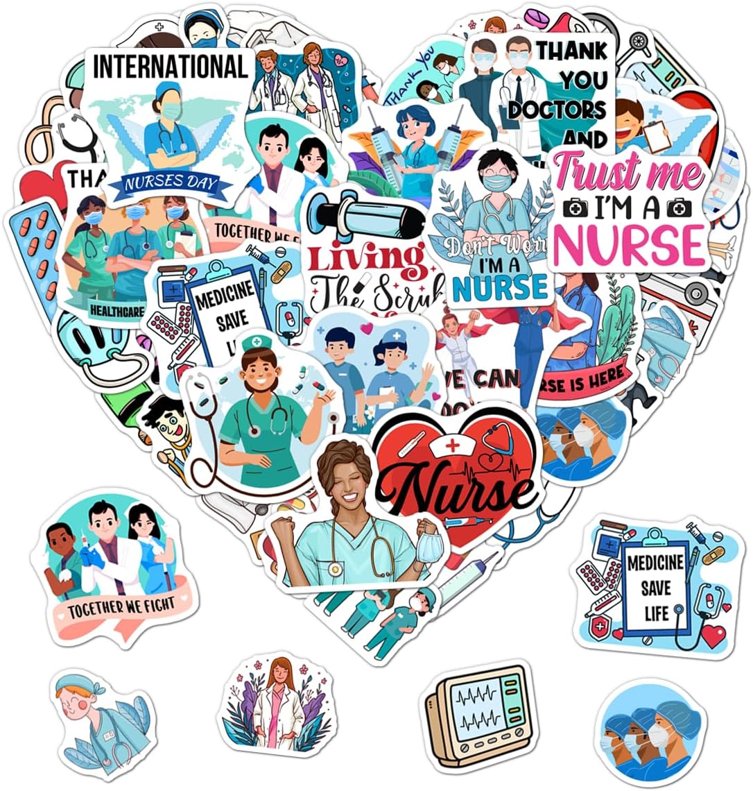 Amazon.com: Pack 50 Pcs Doctor Nurse Stickers for Water Bottles ...