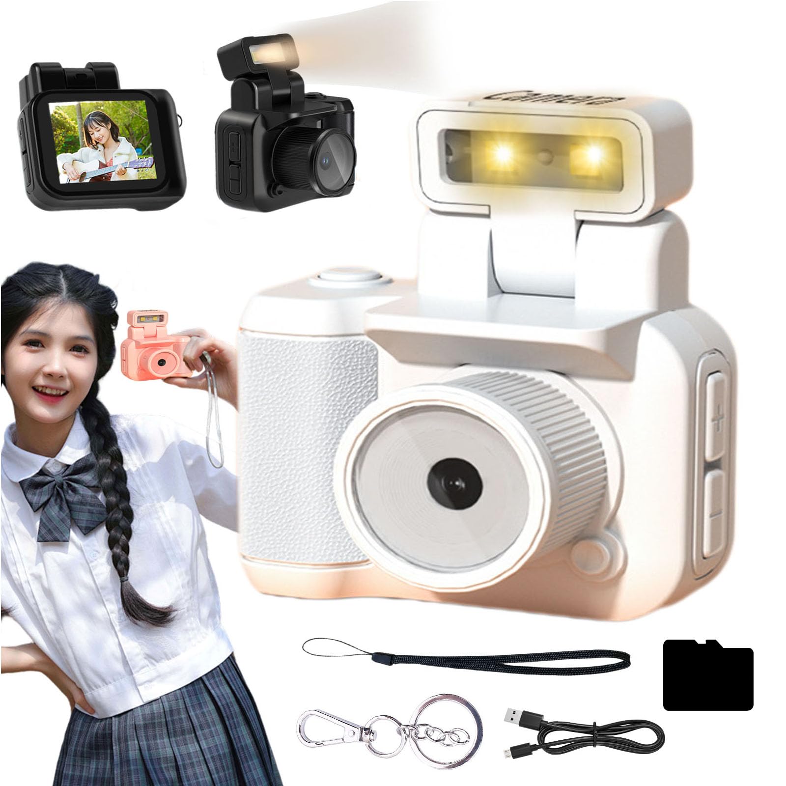Mini Keychain Digital Camera 1080p HD Vintage Style Pink Retro Snap ...