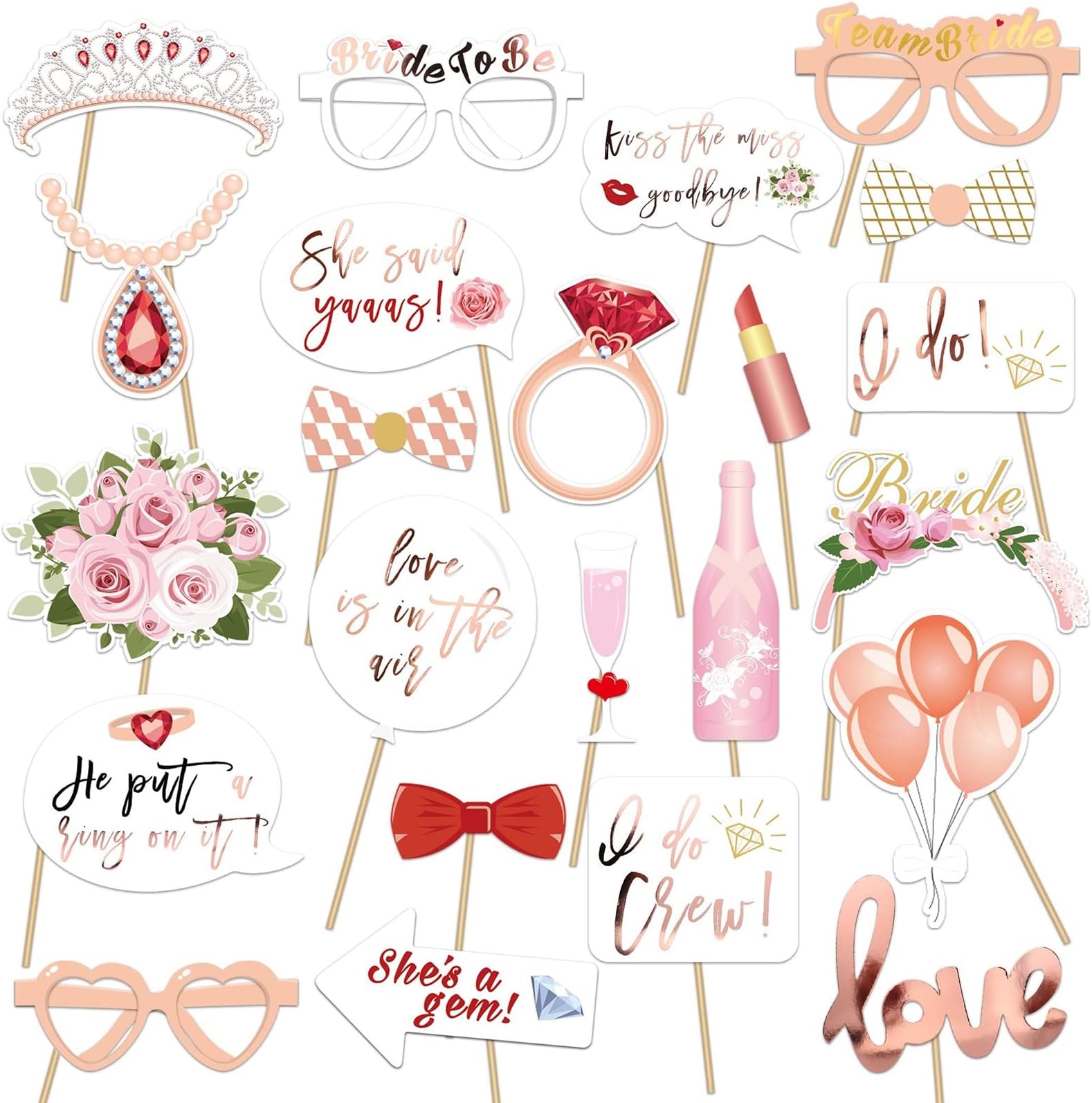 Amazon.com: Qpout Bridal Shower Photo Booth Props Kit(21 Count), Rose ...
