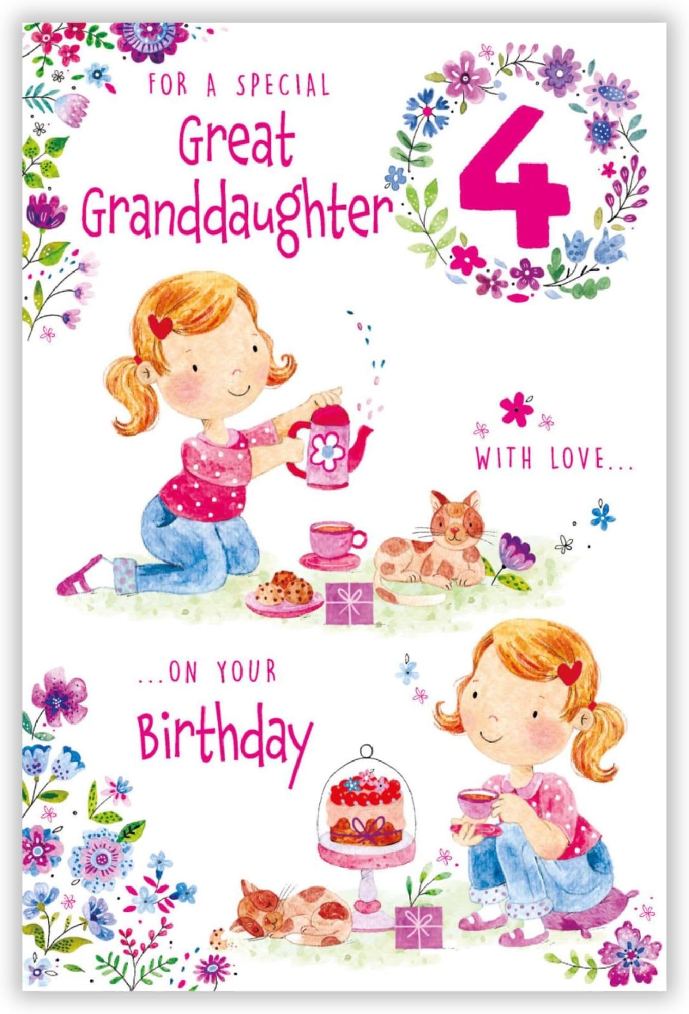 Great Granddaughter 4th Birthday Card - Age 4 - Rainbow Unicorn Design ...