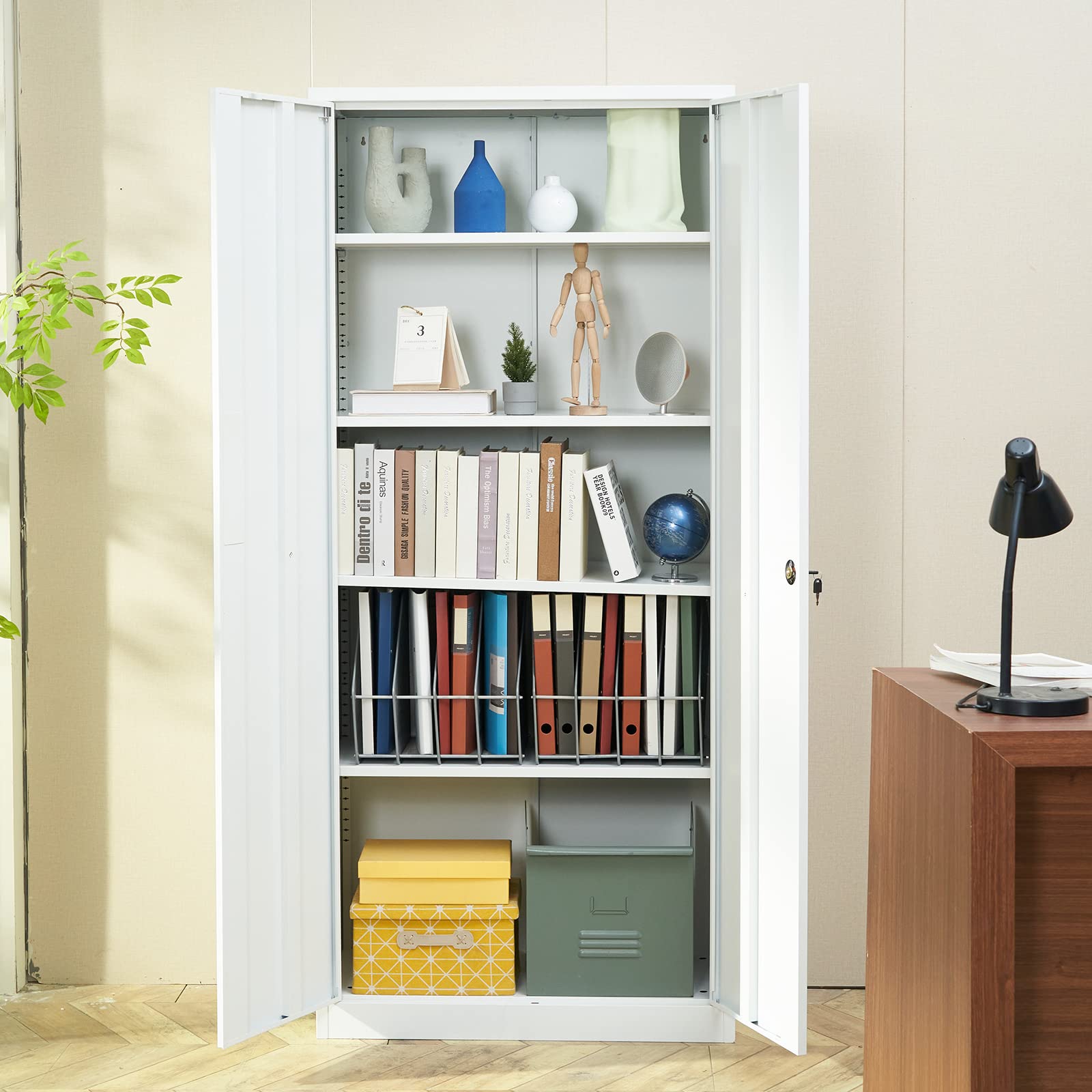 VEVOR Metal Storage Cabinet, Steel Locking Storage Cabinet with 2 ...