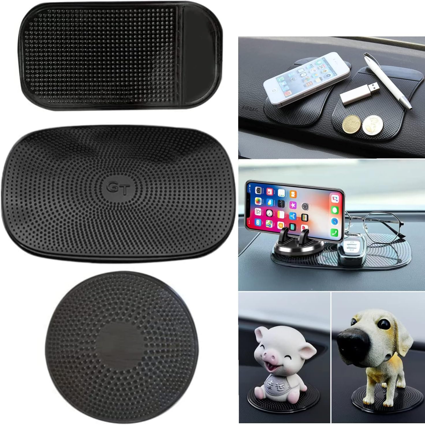 3 Pcs Non-Slip Car Dashboard Grip Pad, Self-Adhesive Washable Gel ...