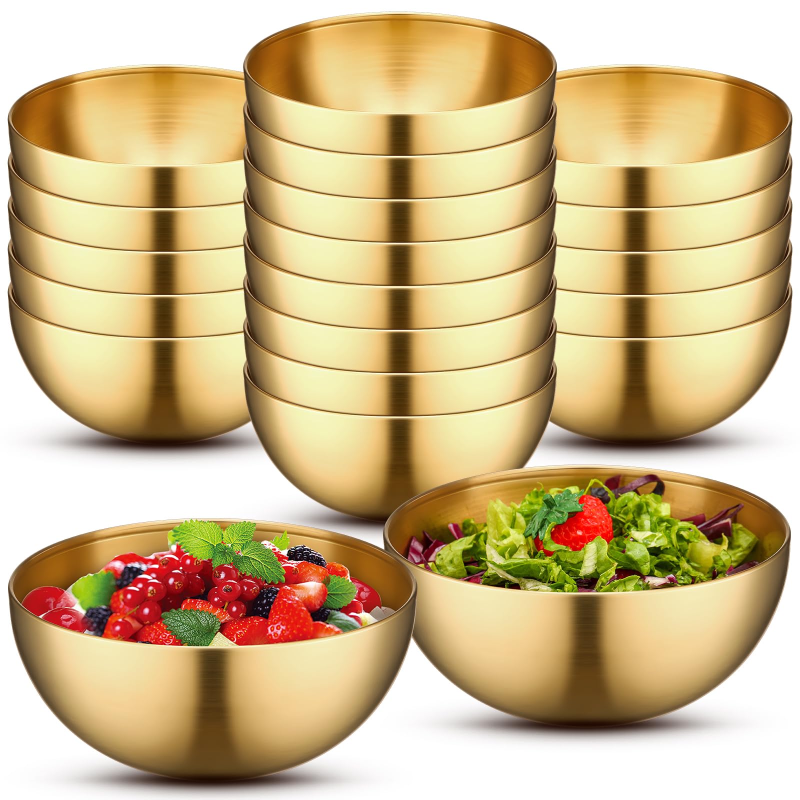 Amazon.com: Nuogo 20 Pcs Gold Mixing Bowls 30 oz Gold Bowls Stainless ...