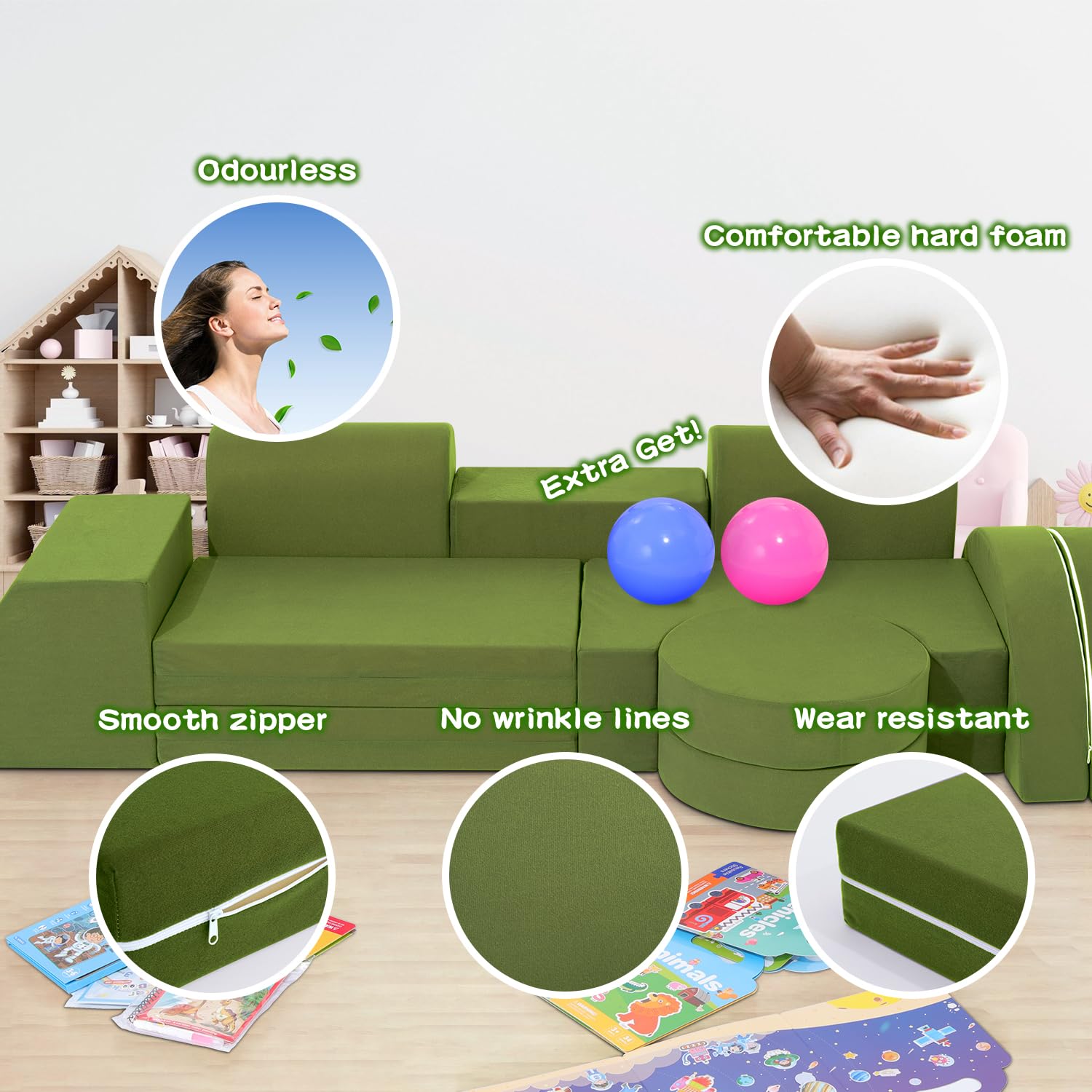 Snapklik.com : Fivetry Kids Sofa Couch - 12pcs Modular Kids Play Couch ...