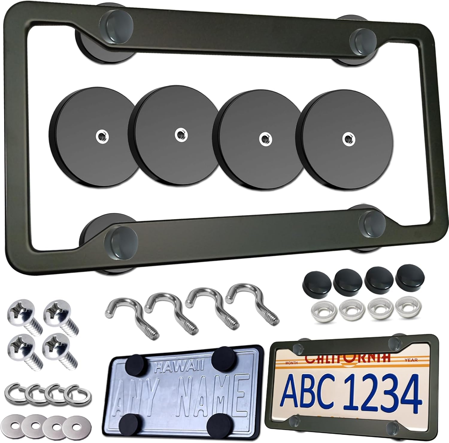 Amazon.com: Magnetic License Plate Frame with 4 Rubber-Coated Neodymium ...