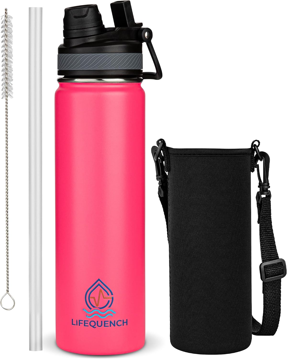 Amazon.com: Lifequench Insulated Water Bottle with Straw and Handle 22 ...