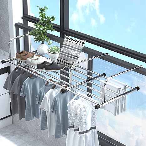 HJXGQJM Tendedero Balcón Barandilla, Tendedero De Ropa Extensible ...