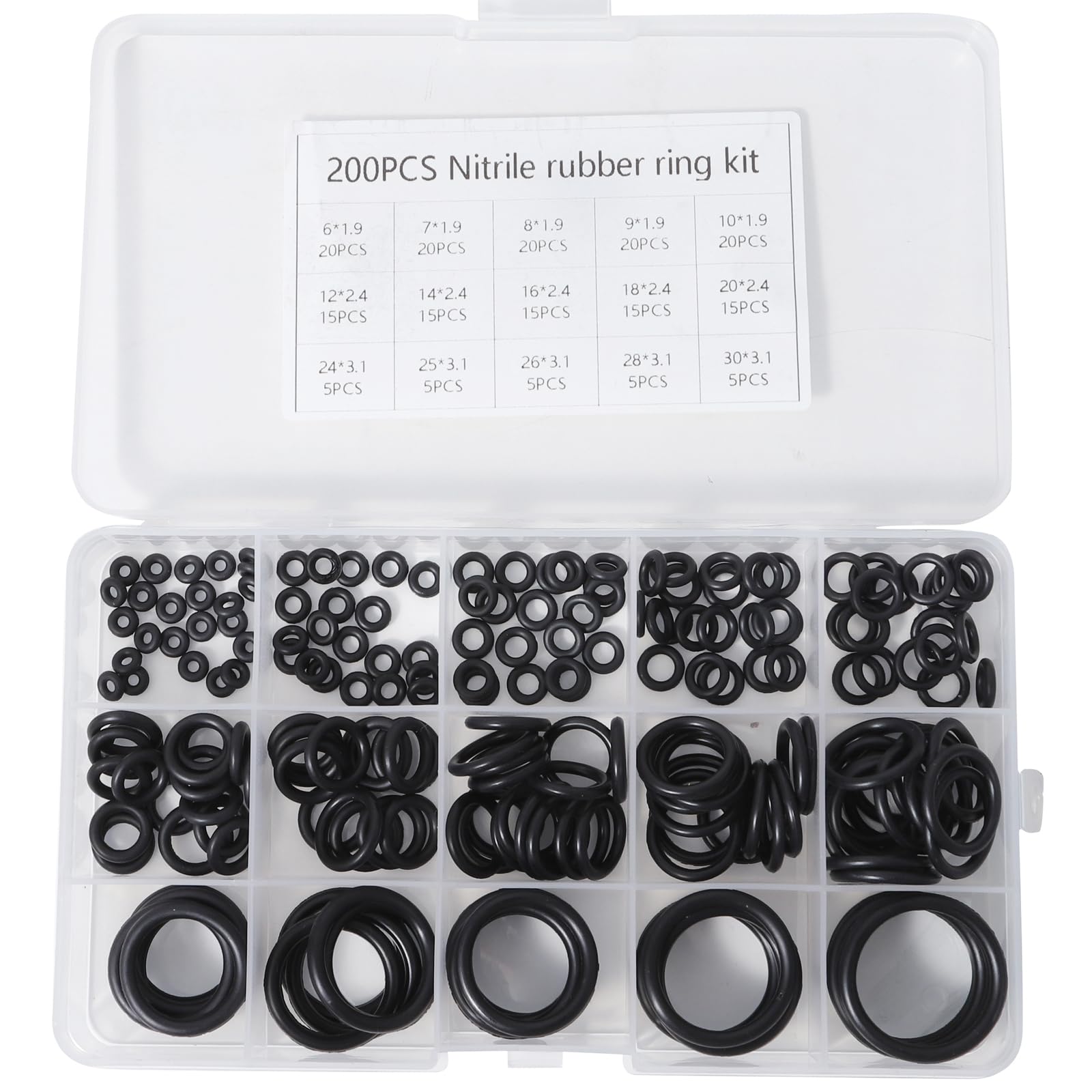 VEEKDUX O-Rings Gasket kit,200 PCS Rubber Washer Seals Assortment Set ...