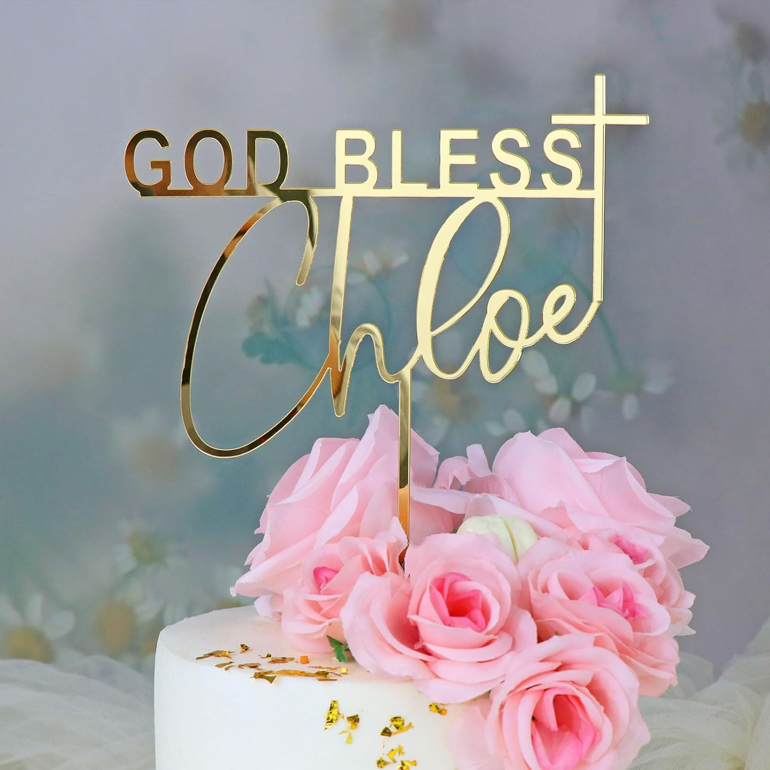 Amazon.com: Personalized God Bless and Cross Cake Topper with Name,11 ...