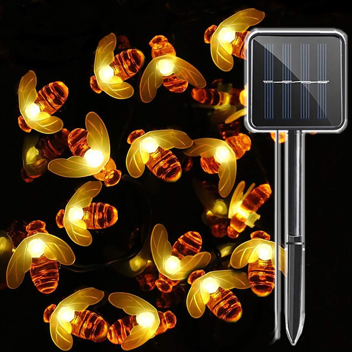Solar Powered Honeybee Outdoor Lights, 30 LED 21 ft Waterproof Fairy ...