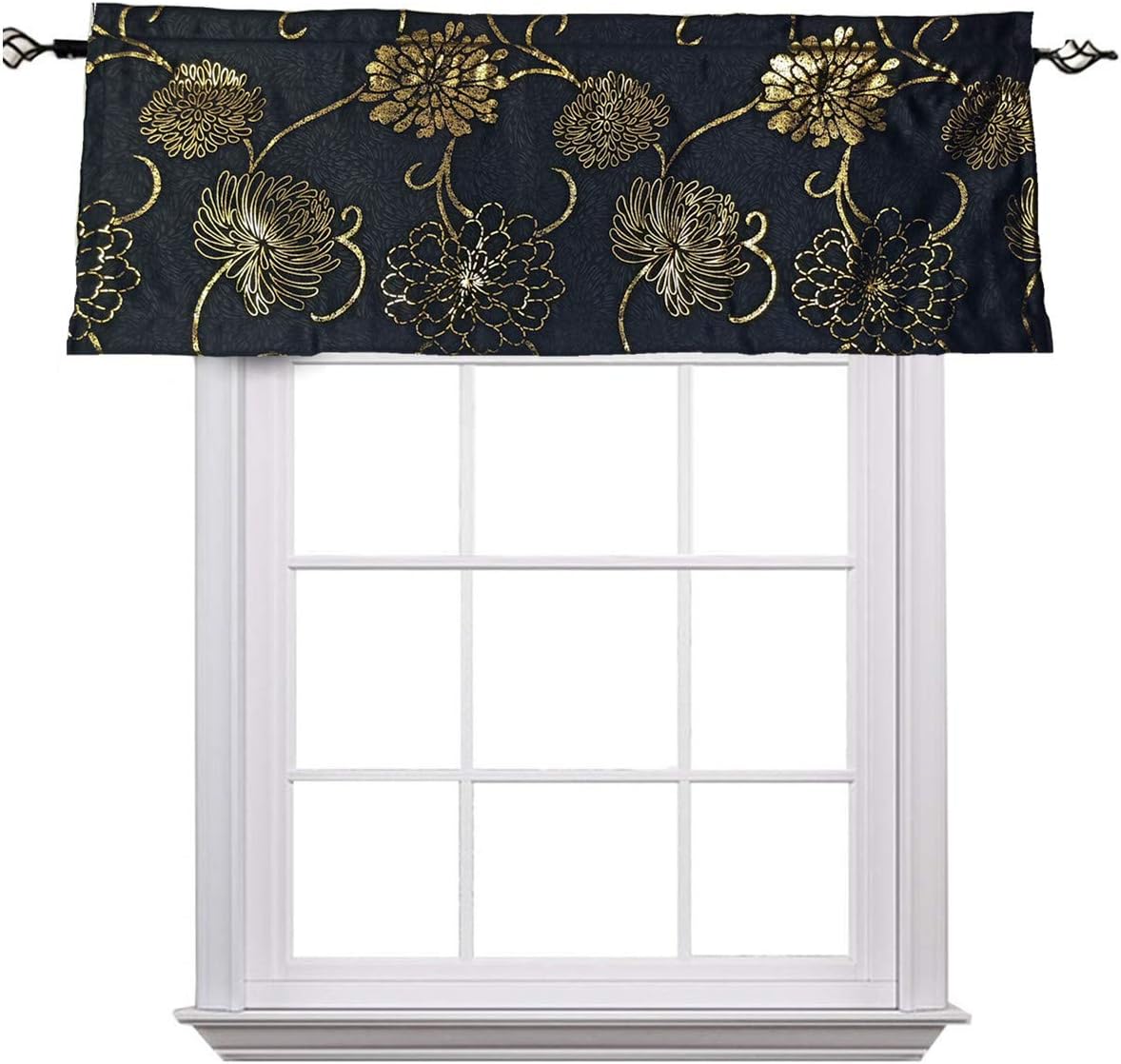 Amazon.com: MYRU 1 Panel Foil Print Black and Gold Valance for Windows ...