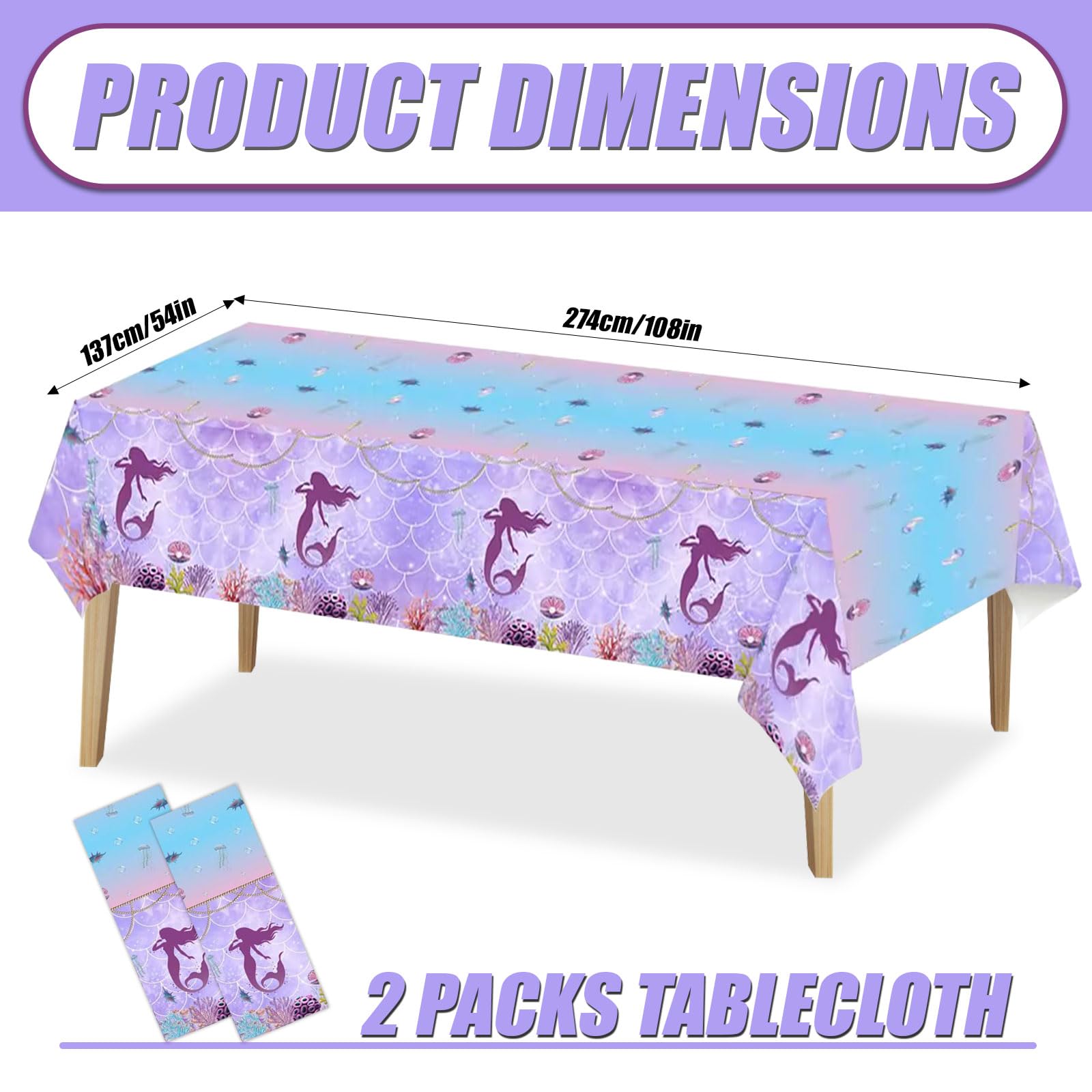 Snapklik.com : Mermaid Tablecloth 2 Pack 54 X 108 Inches Plastic Purple ...