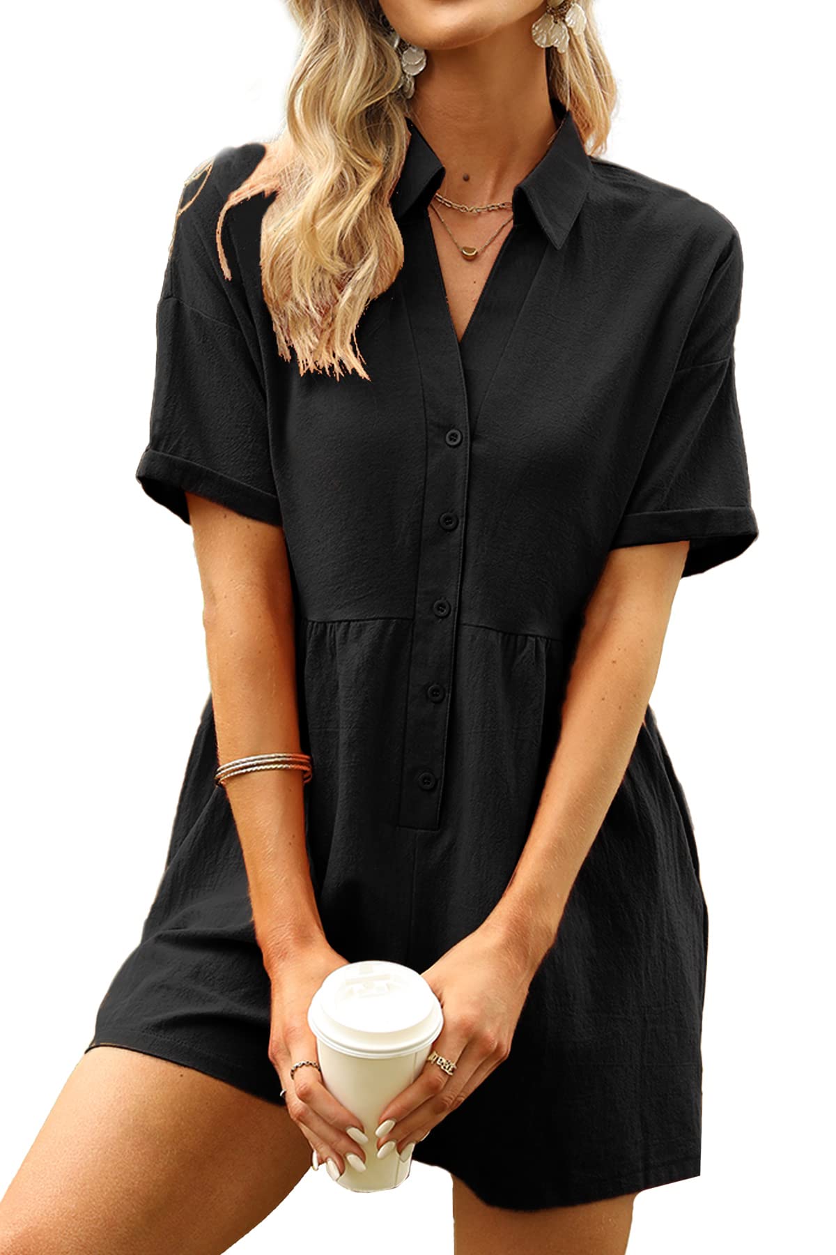 ((size XXL))DEEP SELF Women's Summer Casual Short Sleeve Button Down ...
