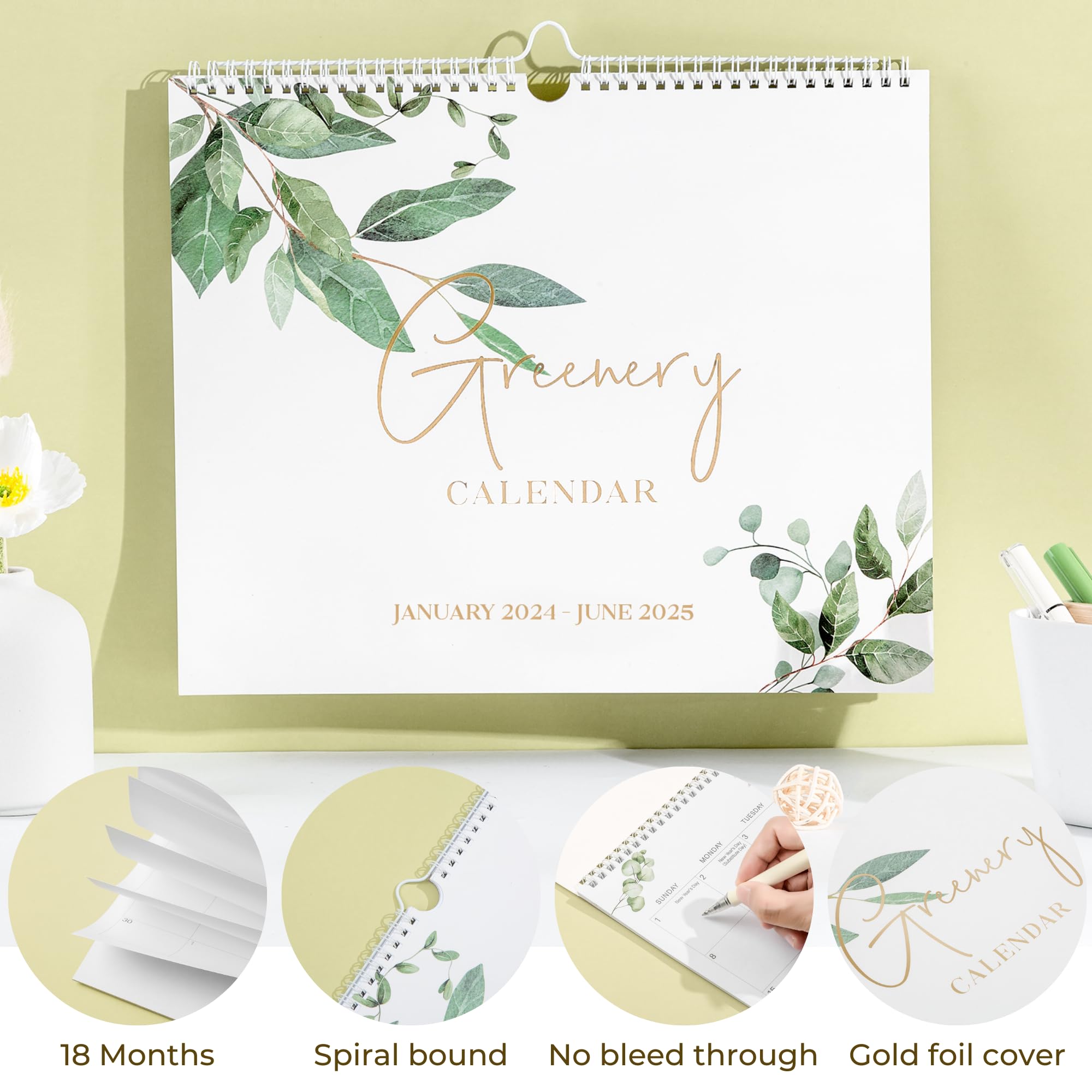 Snapklik.com : Wall Calendar 2024-2025 Greenery Hanging Calendar - Jan 2024 To June 2025 13.5 X ...