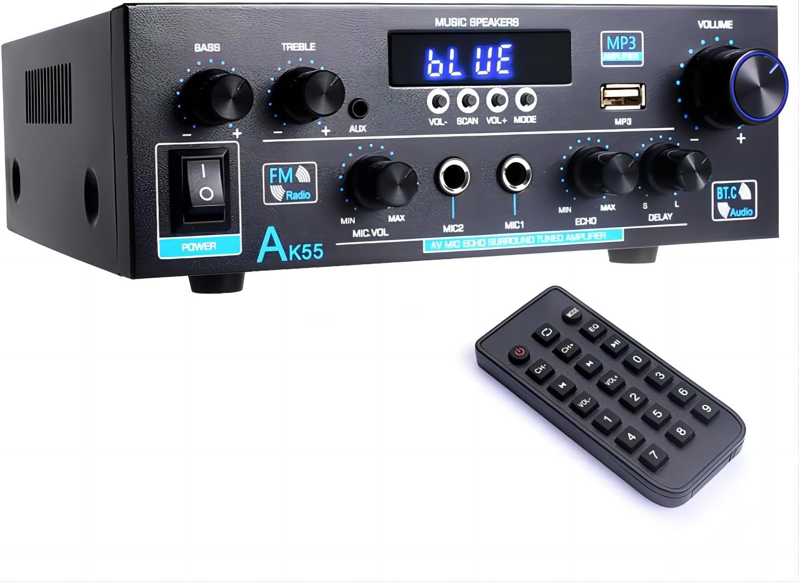 Amazon.com: AK55 Audio Amplifier Bluetooth 5.0 HiFi Stereo Amplifier ...