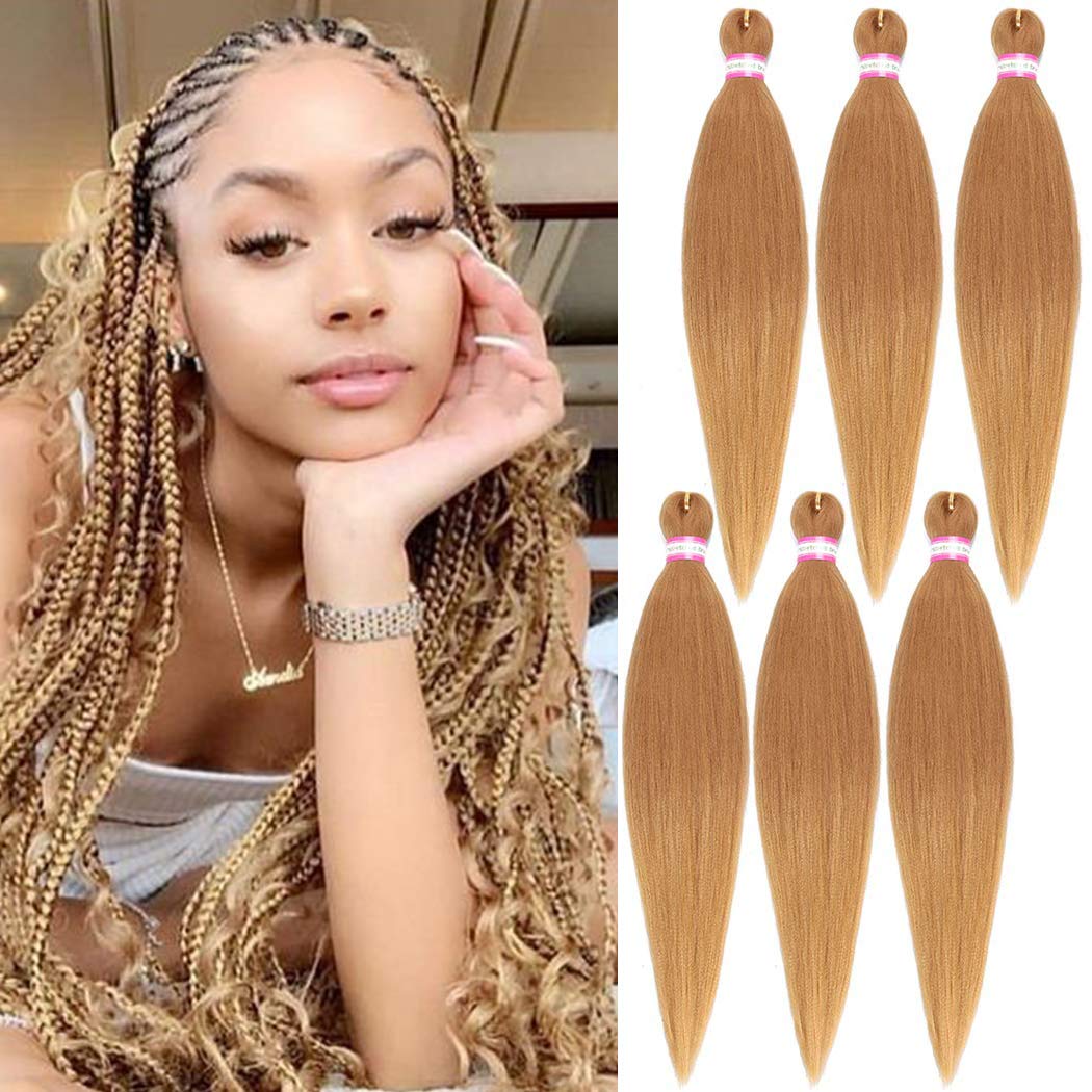 Amazon.com : Light Brown Braiding Hair Pre Stretched 20 Inch 6 Packs ...
