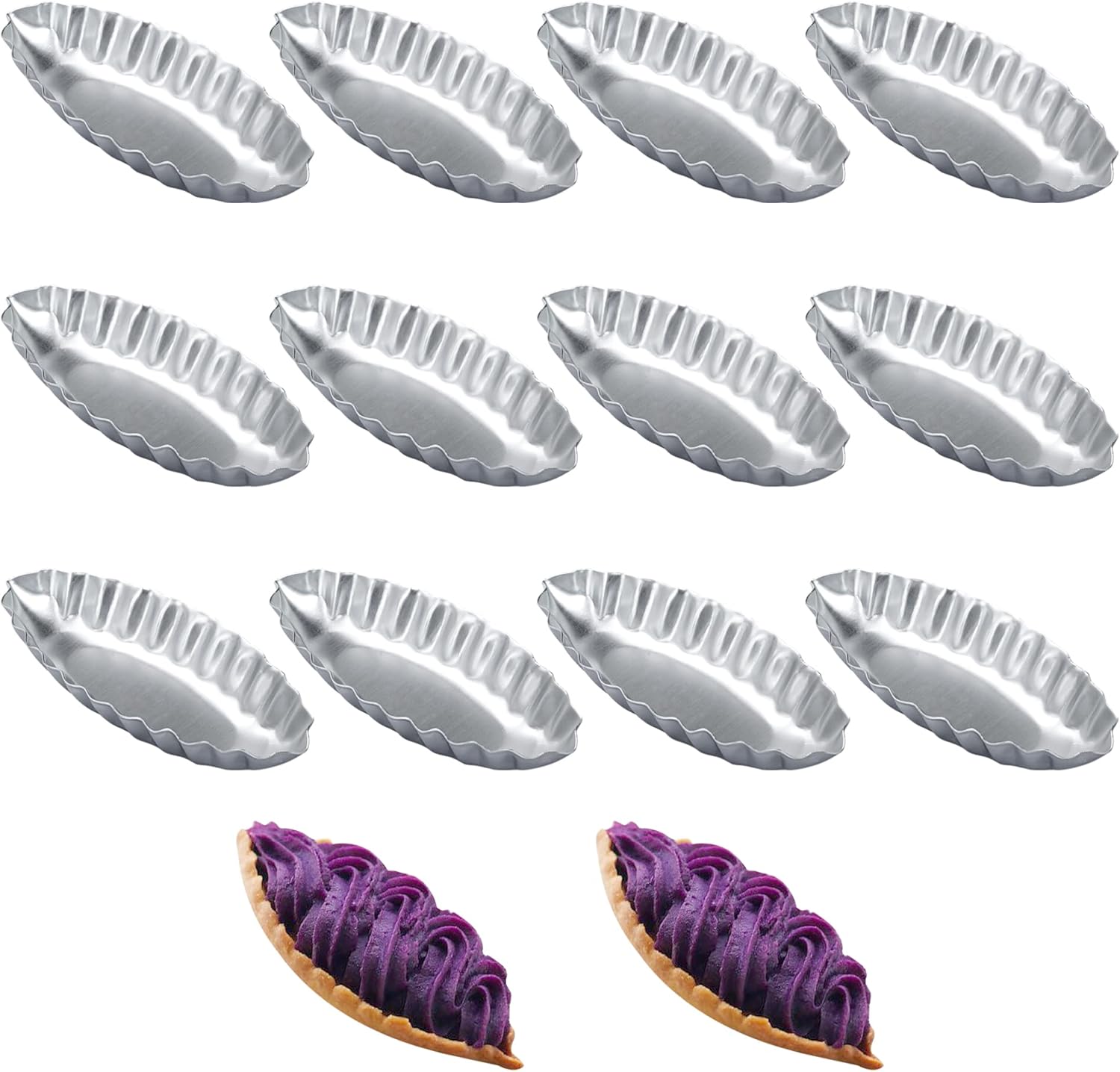 VEIREN 12 Pack Egg Tart Molds Creative Boat Shape Tart Pan Aluminium ...