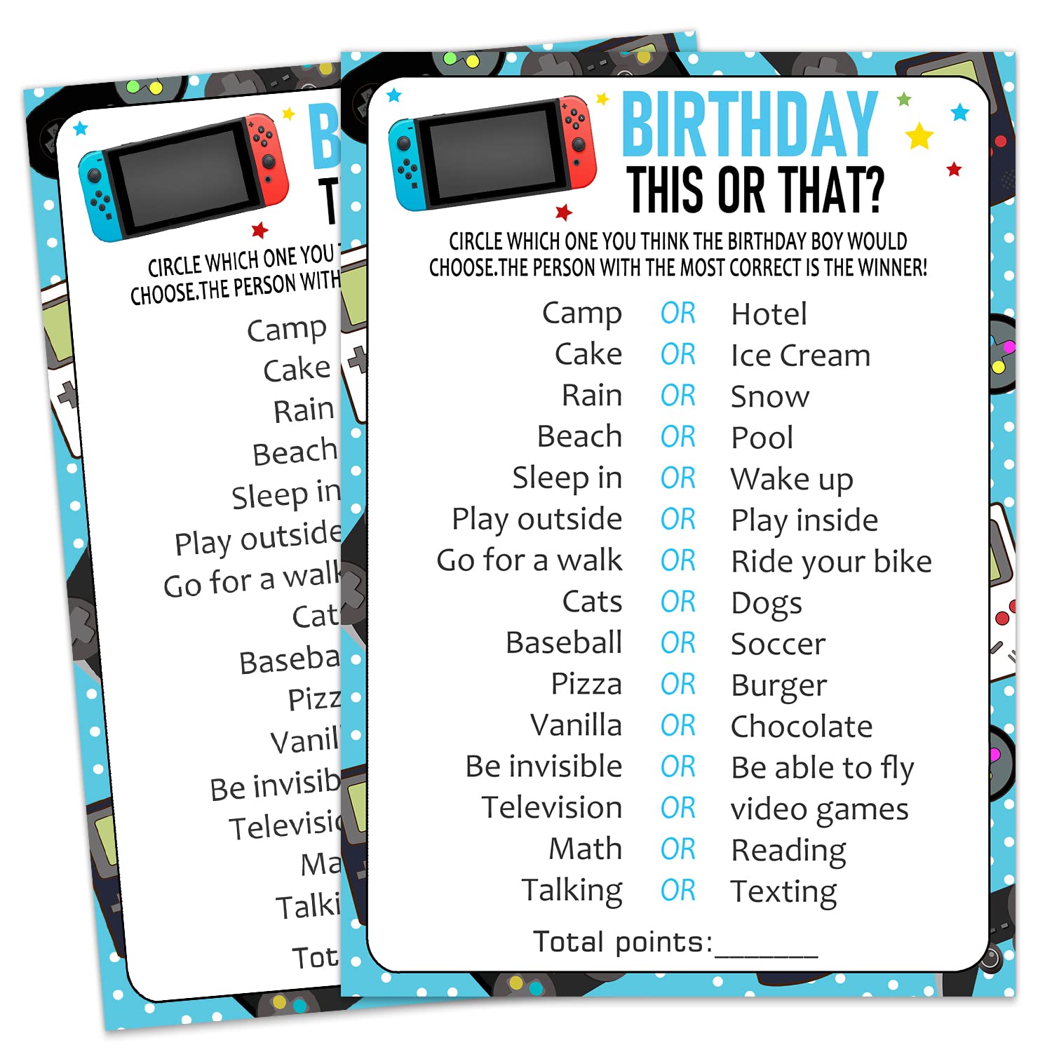 Amazon.com: ALodr Birthday This Or That- 20 Birthday Game Card Set- Boy ...