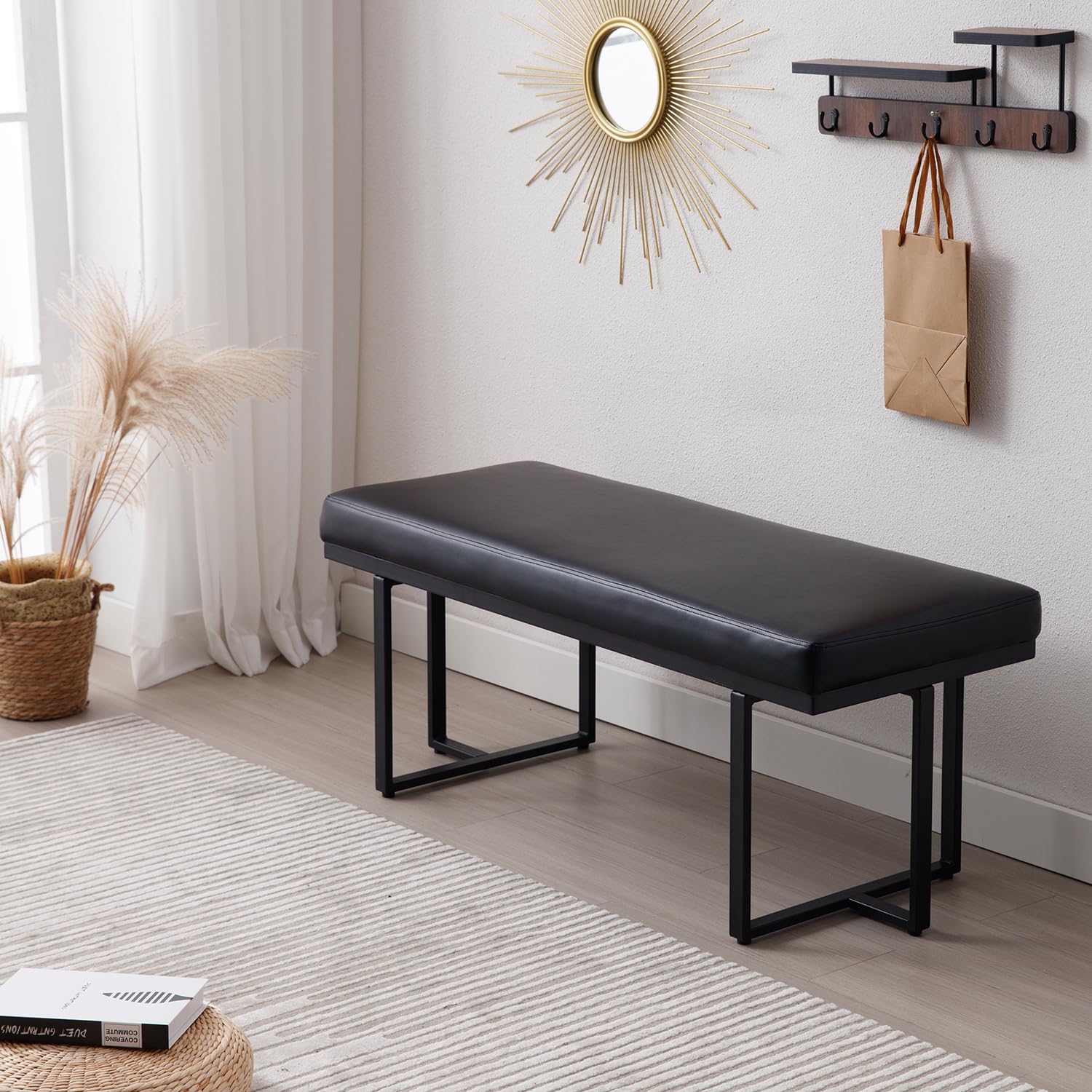 Amazon.com: ZH4YOU 45" Modern Ottoman Bench for Bedroom, Black Faux ...