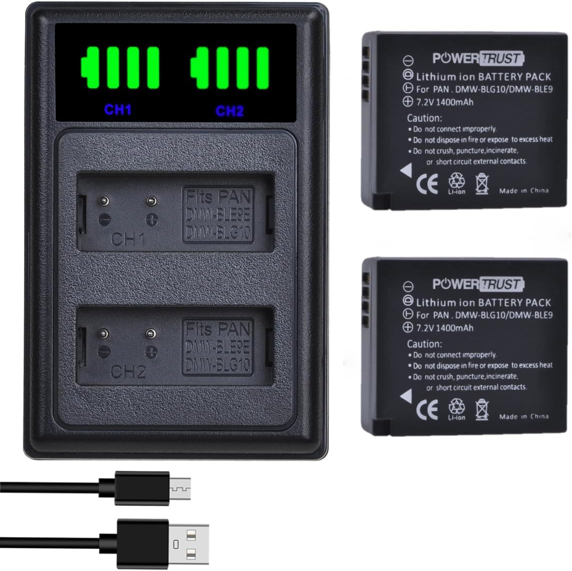 PowerTrust 2Pcs DMW-BLG10 DMW-BLG10E DMW-BLE9 Battery with Charger for ...