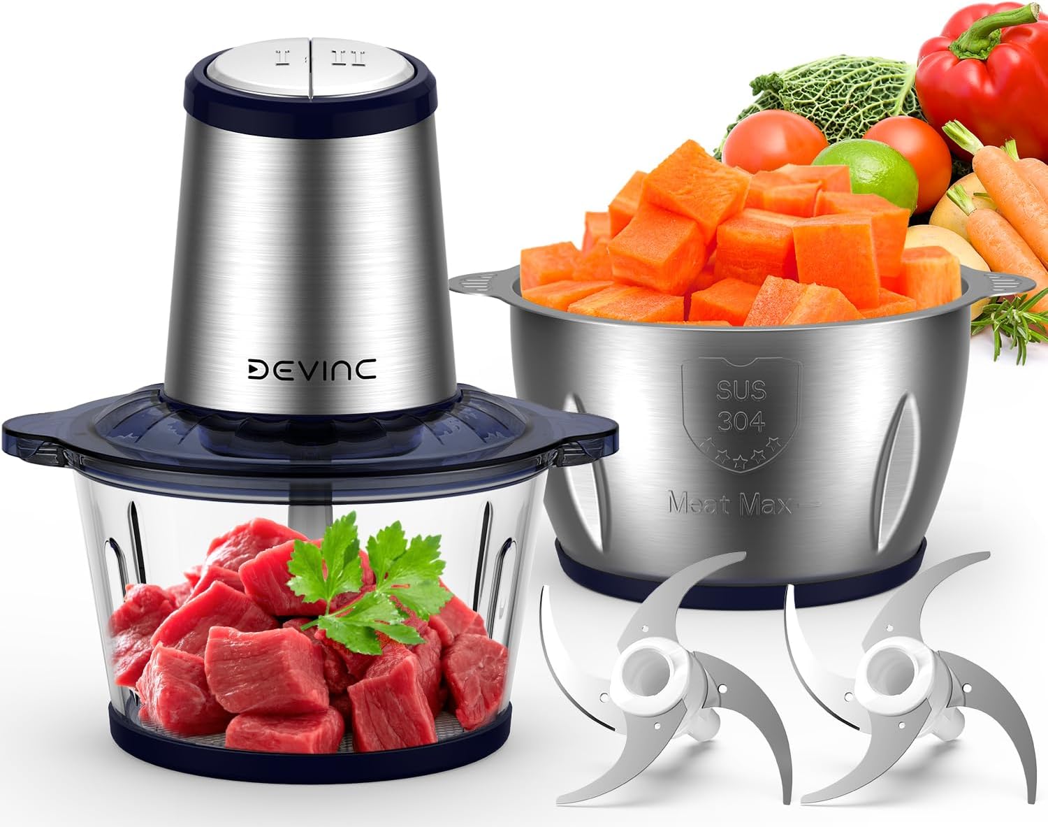 Amazon.com: DEVINC Food Processor, Electric Food Chopper with 2 Bowls ...