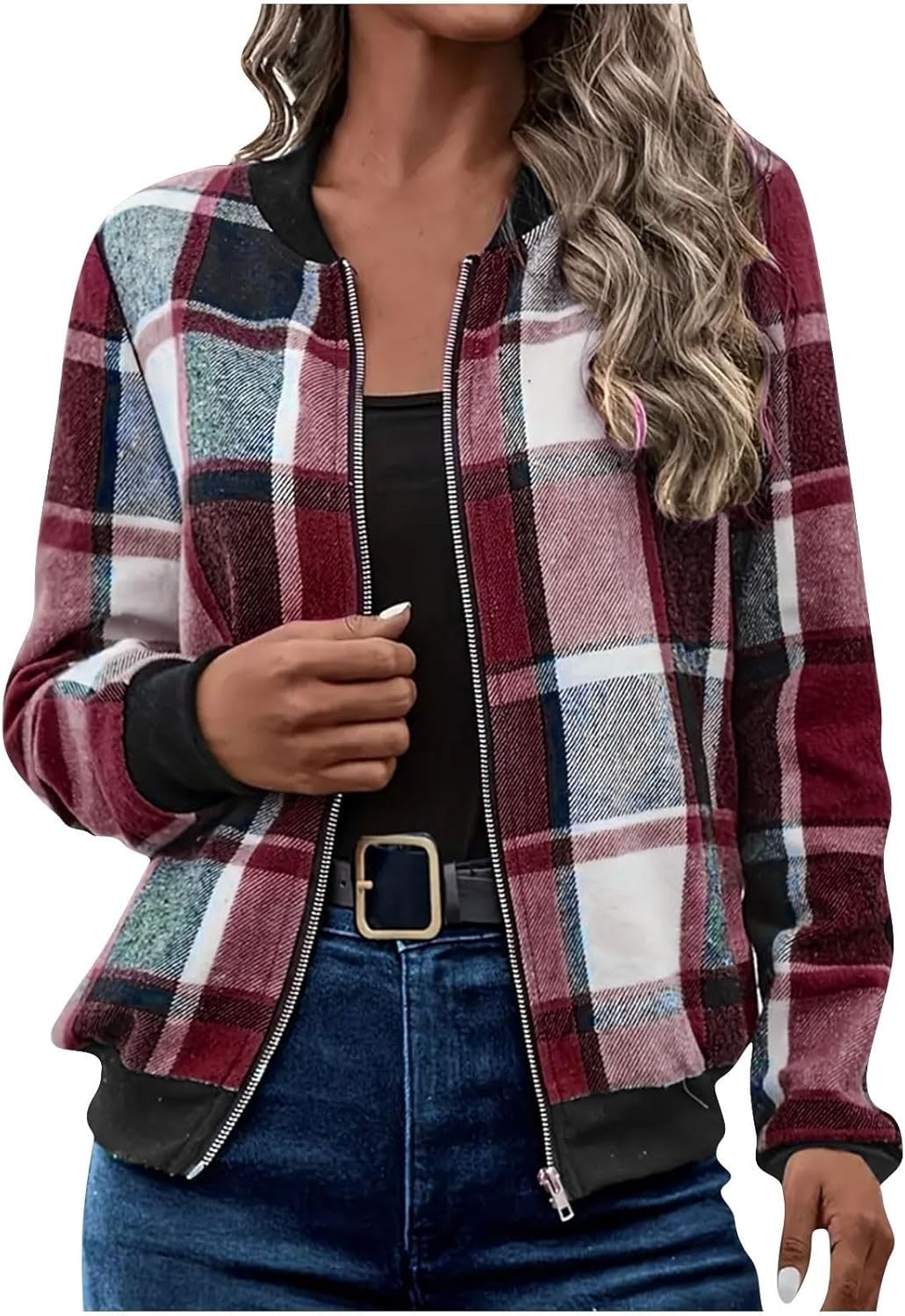 Amazon.com: YLIKEA Oversize Plaid Jacket for Women Trendy Long Sleeve ...