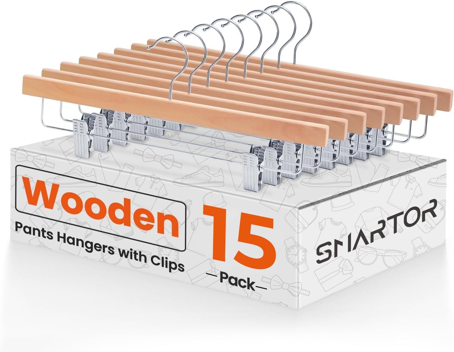 Amazon.com: SMARTOR Wood Pants Hangers - 14inch, 15 Pack Skirt Hangers ...