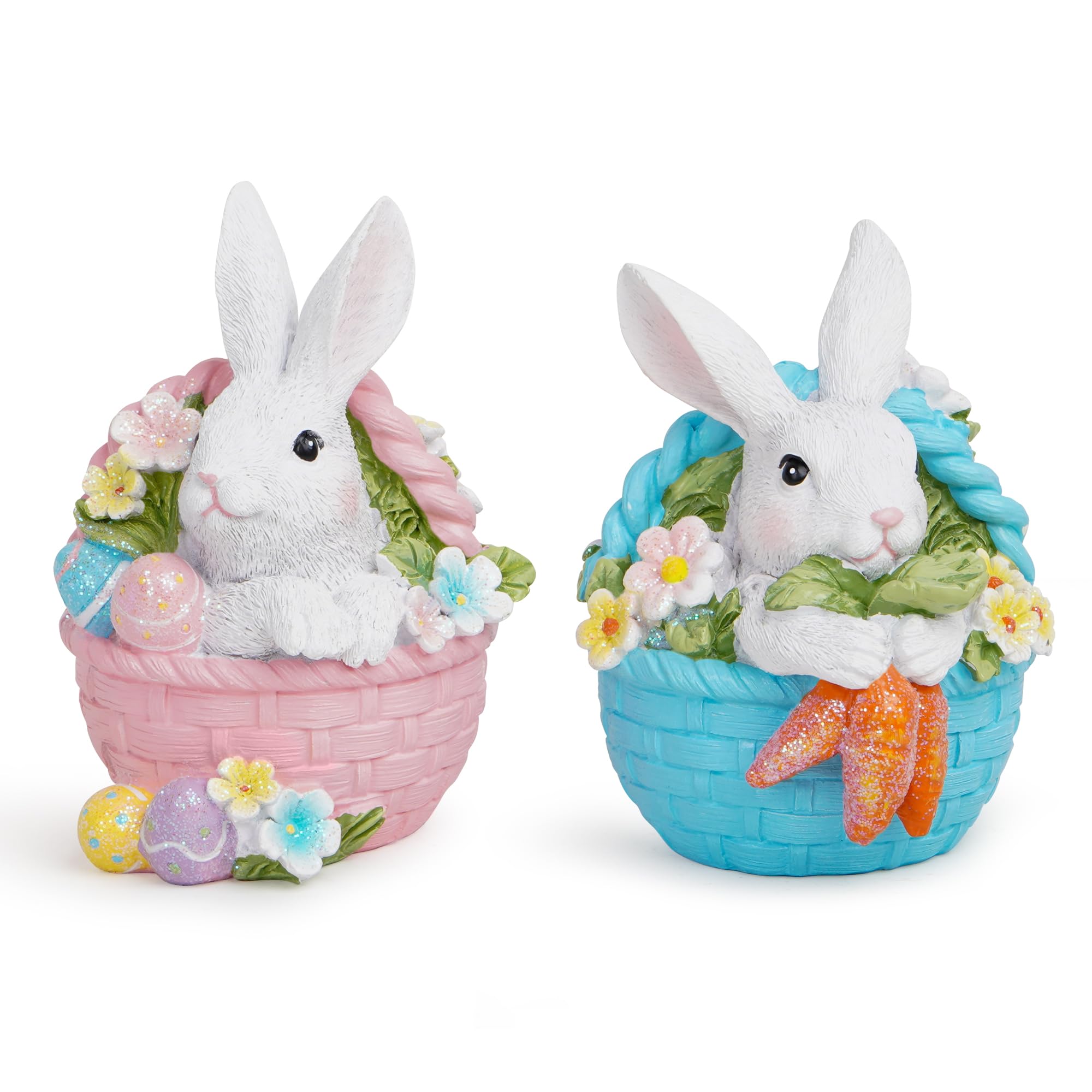 Amazon.com: Hodao 2 PCS Easter Bunny Decorations Spring Flower Basket ...