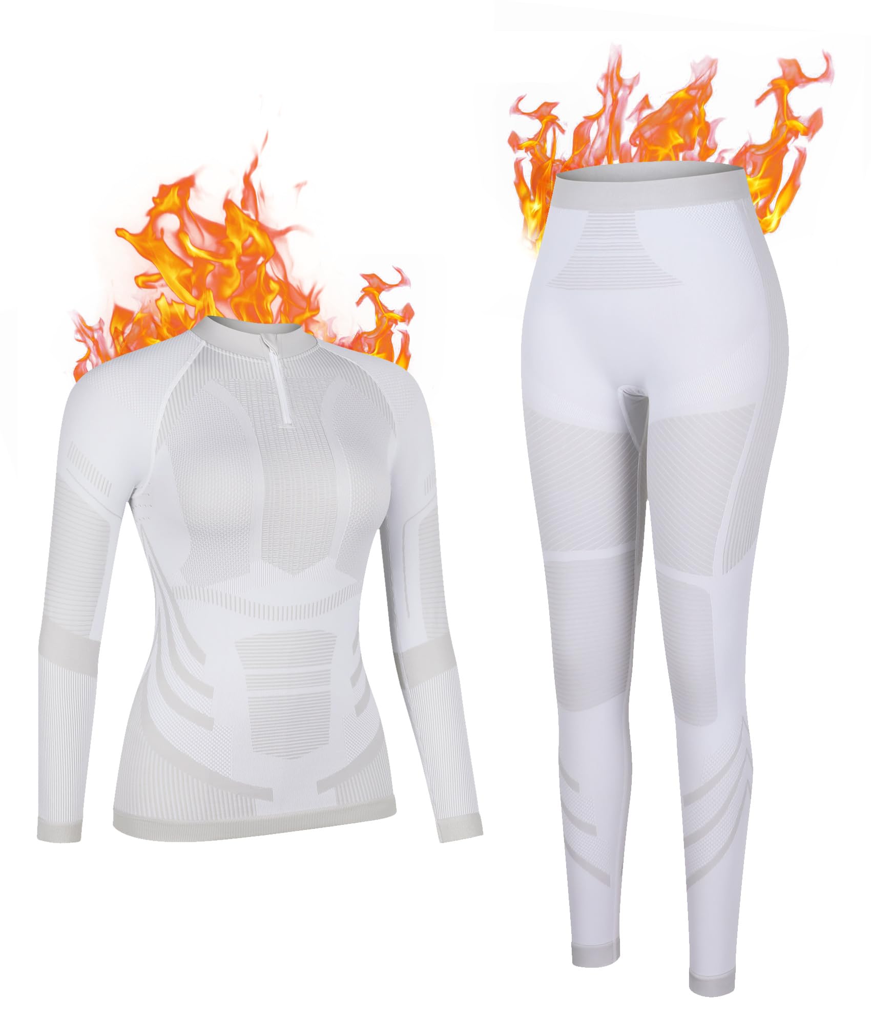 Snapklik.com : Womens Ski Thermals Top And Bottom Set Zipper Long ...