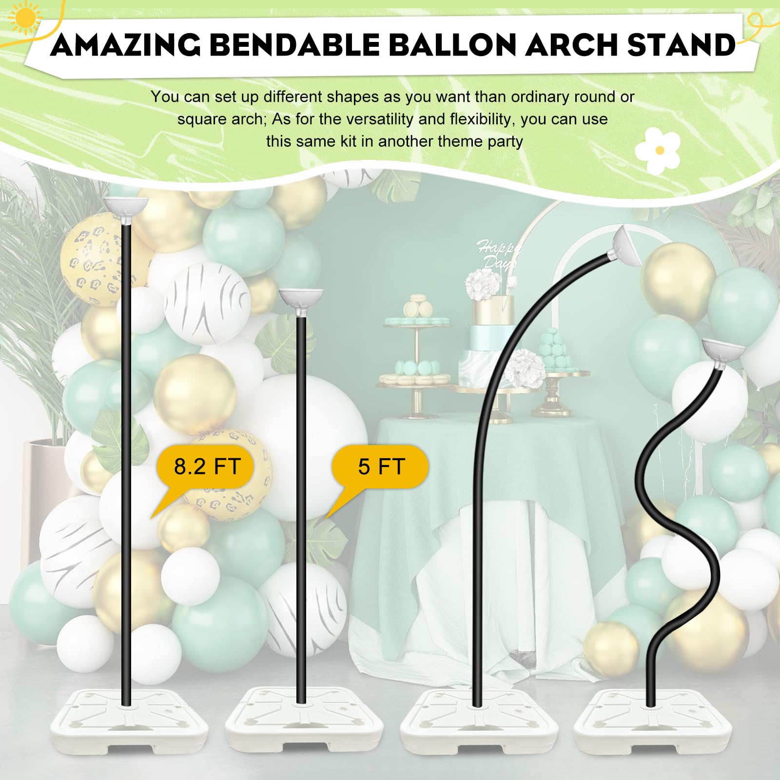 Bazen Balloon Arch Kit 8.2ft & 5ft Free Bending Shape with Independent ...