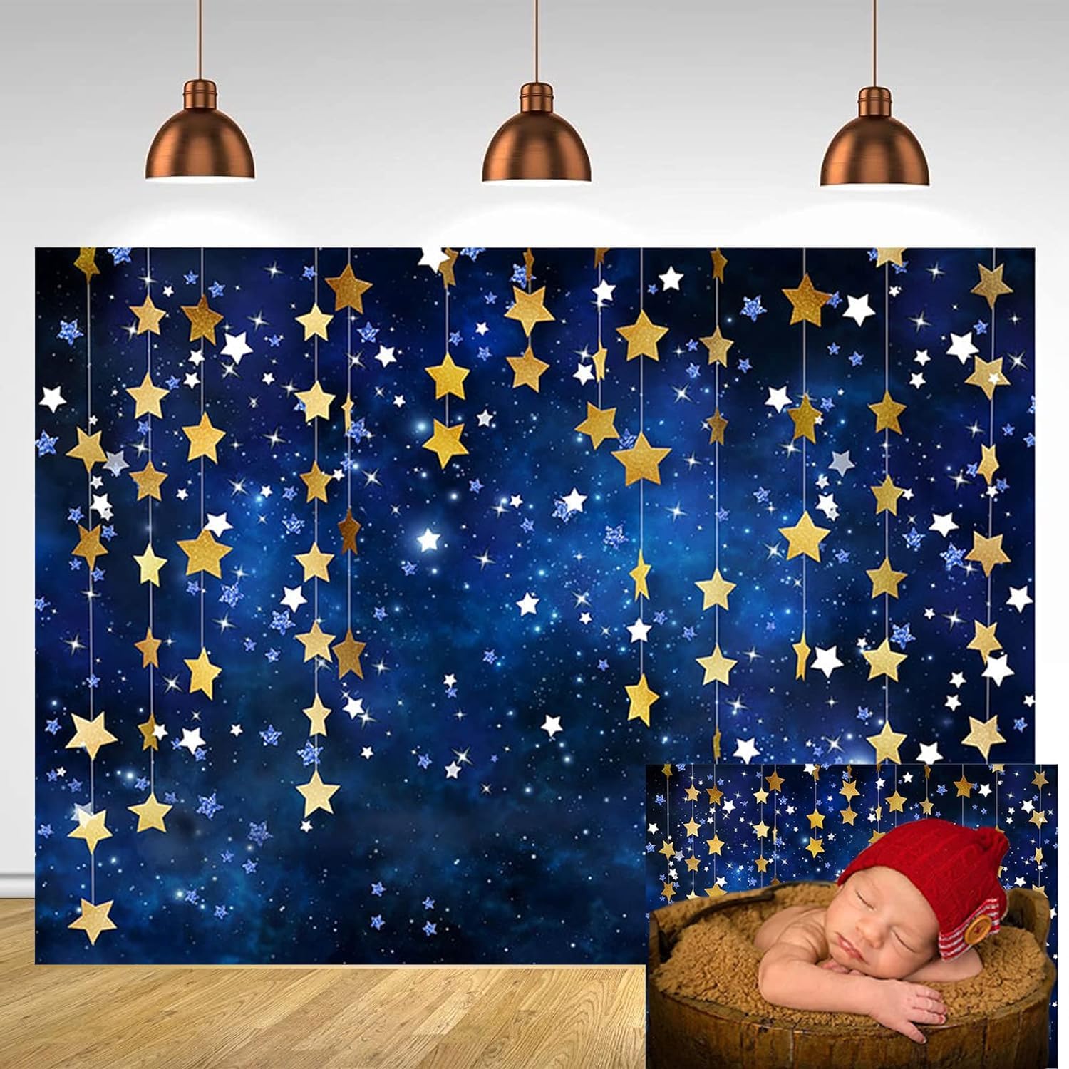 Amazon.com : Twinkle Twinkle Littler Star Backdrops Navy Blue Galaxy ...