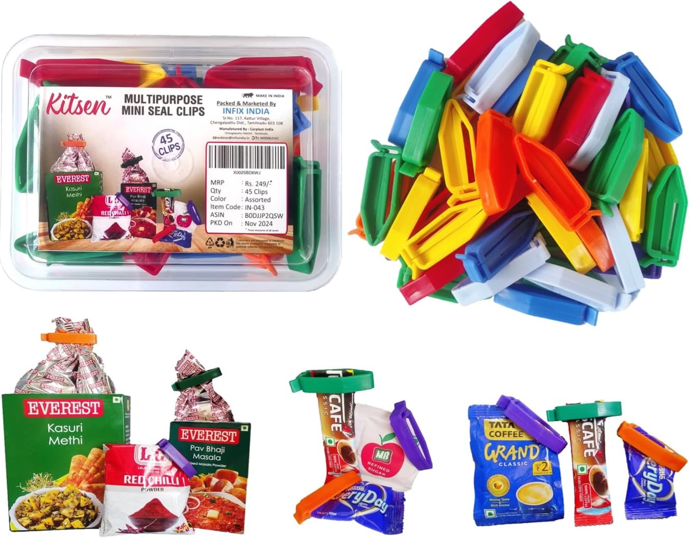 Buy KITSEN 35 Clips, 3 Different Sizes, Plastic Multipurpose Airtight ...