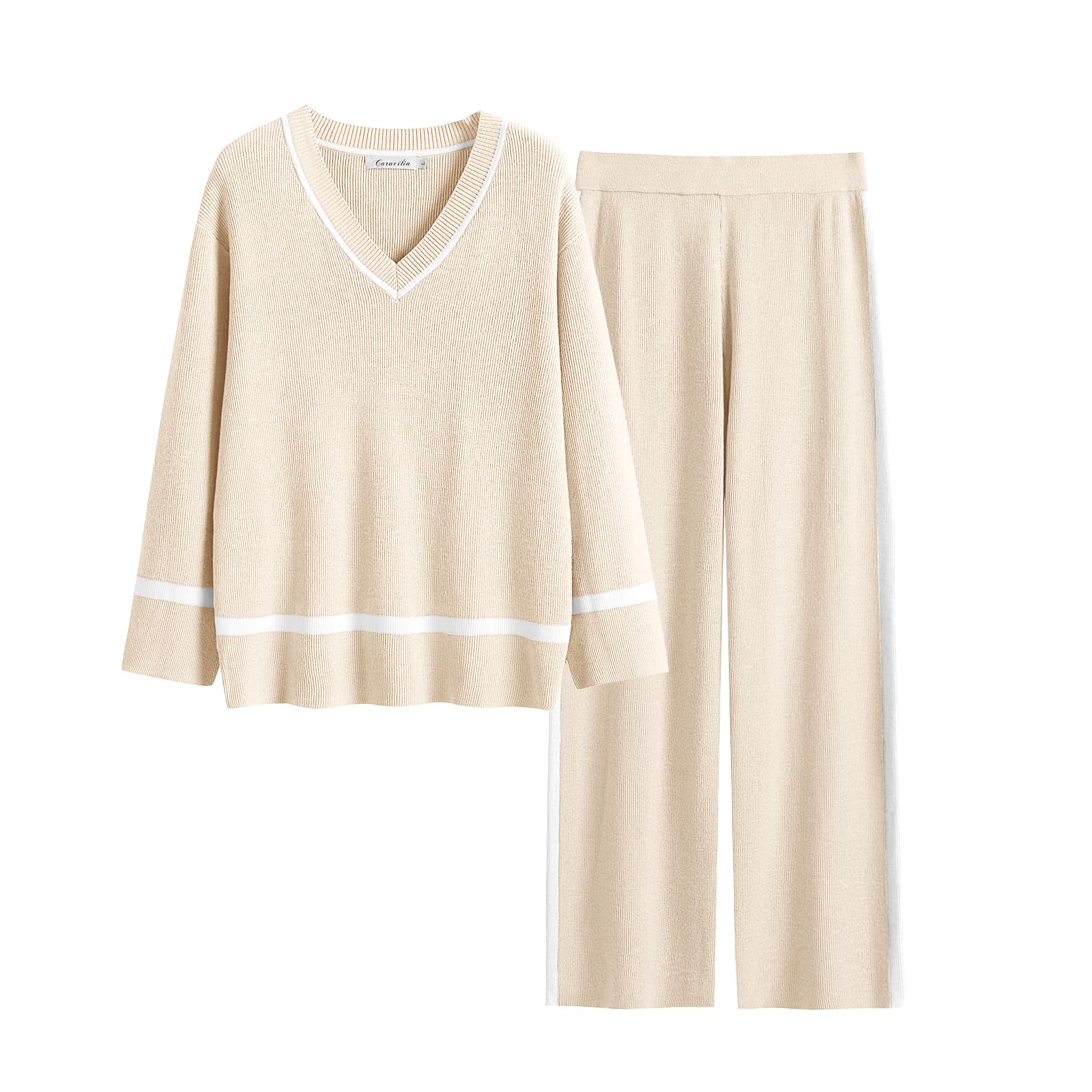 Caracilia 2 Piece Outfits for Women V Neck Long Sleeve Knit Pullover ...