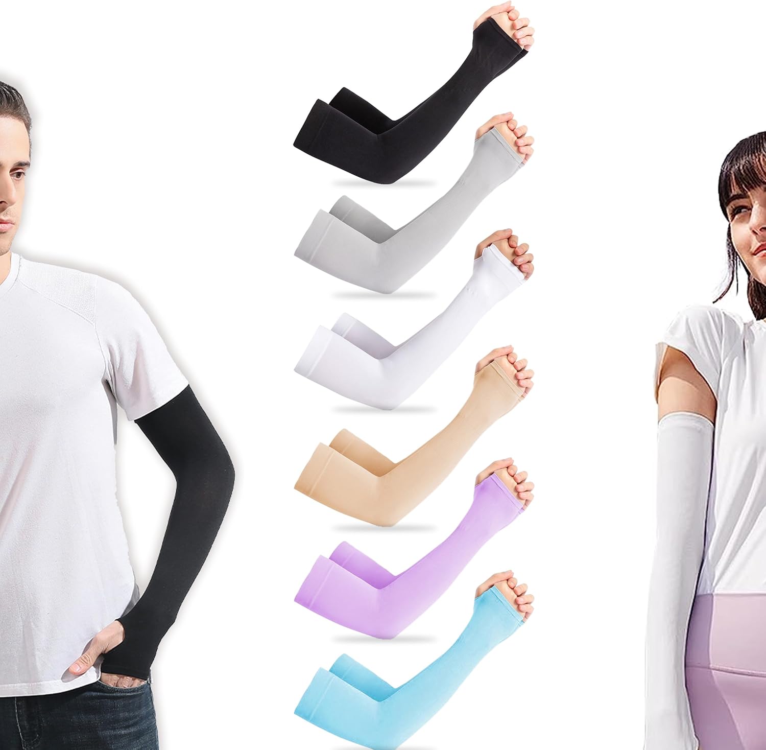 6 Pairs Cooling Arm Sleeves, Sleeves Arm Cover Men Women, UV Sun ...
