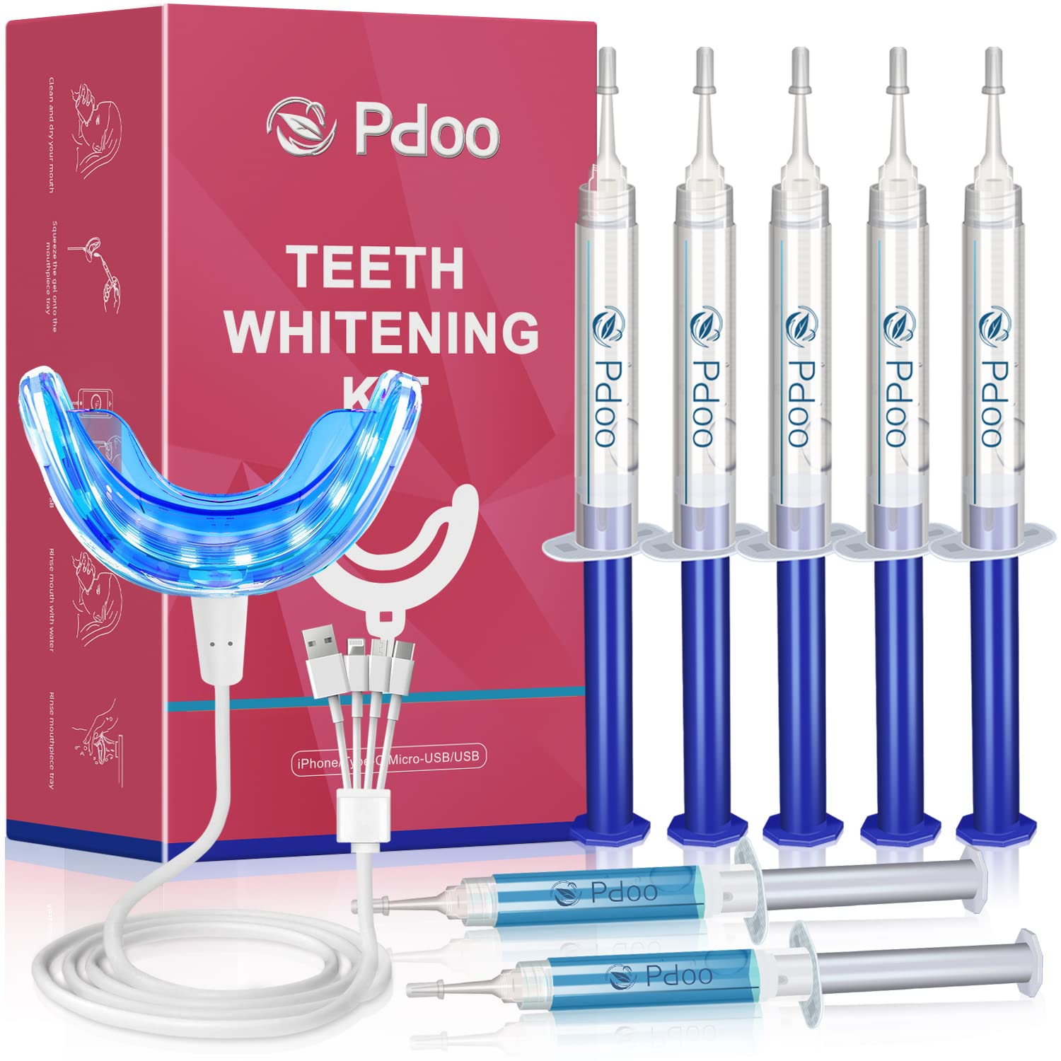 Sensitive Teeth Whitening Kit: LED Tray & 7X Gel. Home Use. Pain-Free ...