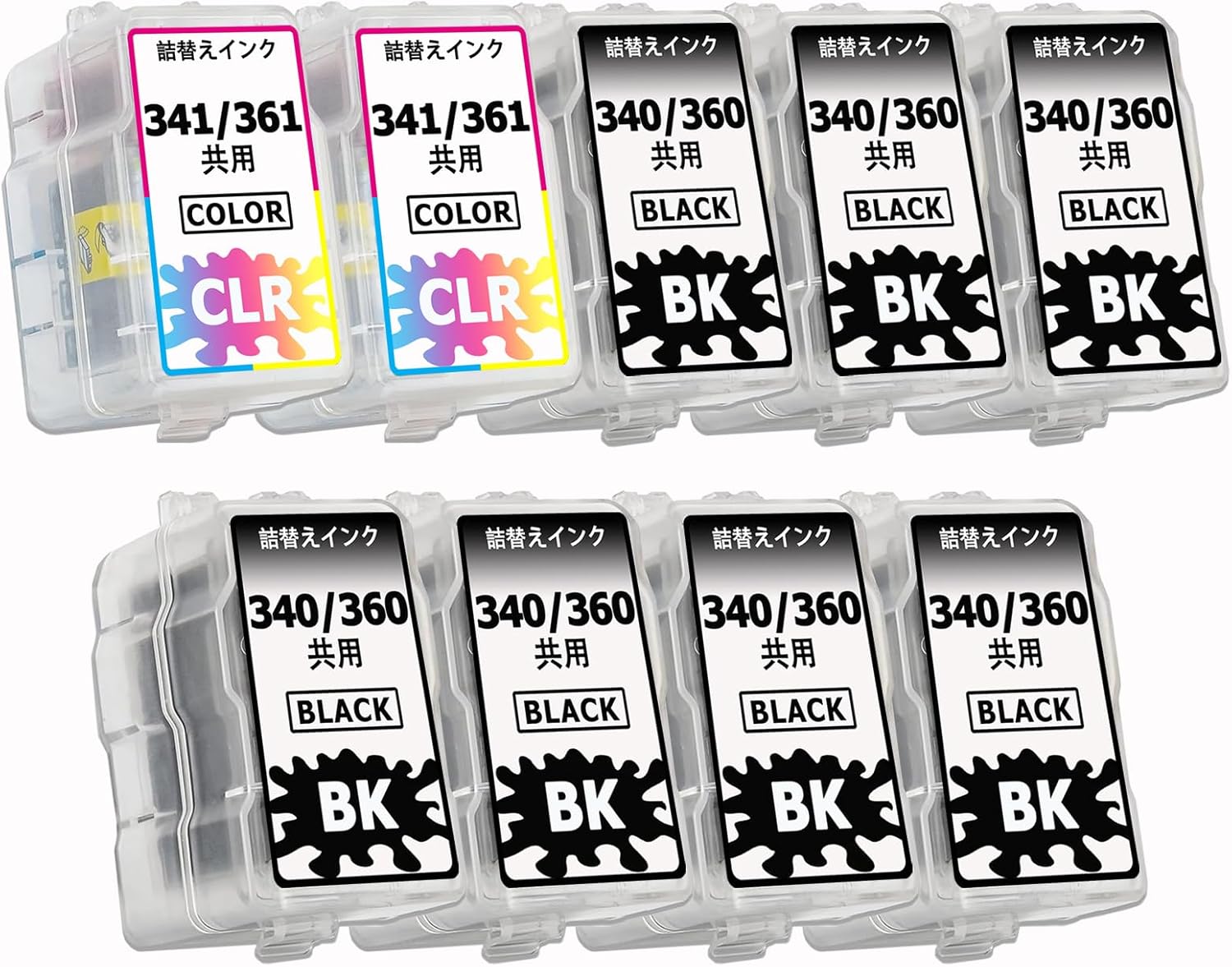 Amazon.co.jp: 【鈴木すず】BC-340 BC-341 BC-360 BC-361 詰め替えインク ブラック 3色カラー 9本セット(7BK/2CLR) インクカートリッジ 汎用 ...