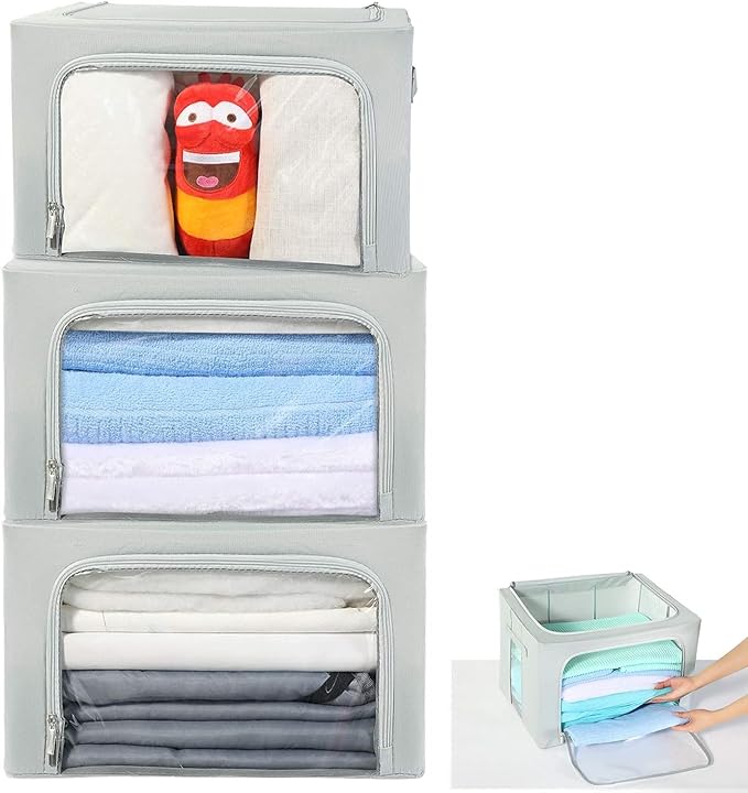 Amazon.com: 3Pcs Stackable Closet Clothes Storage Organizer, Storage ...