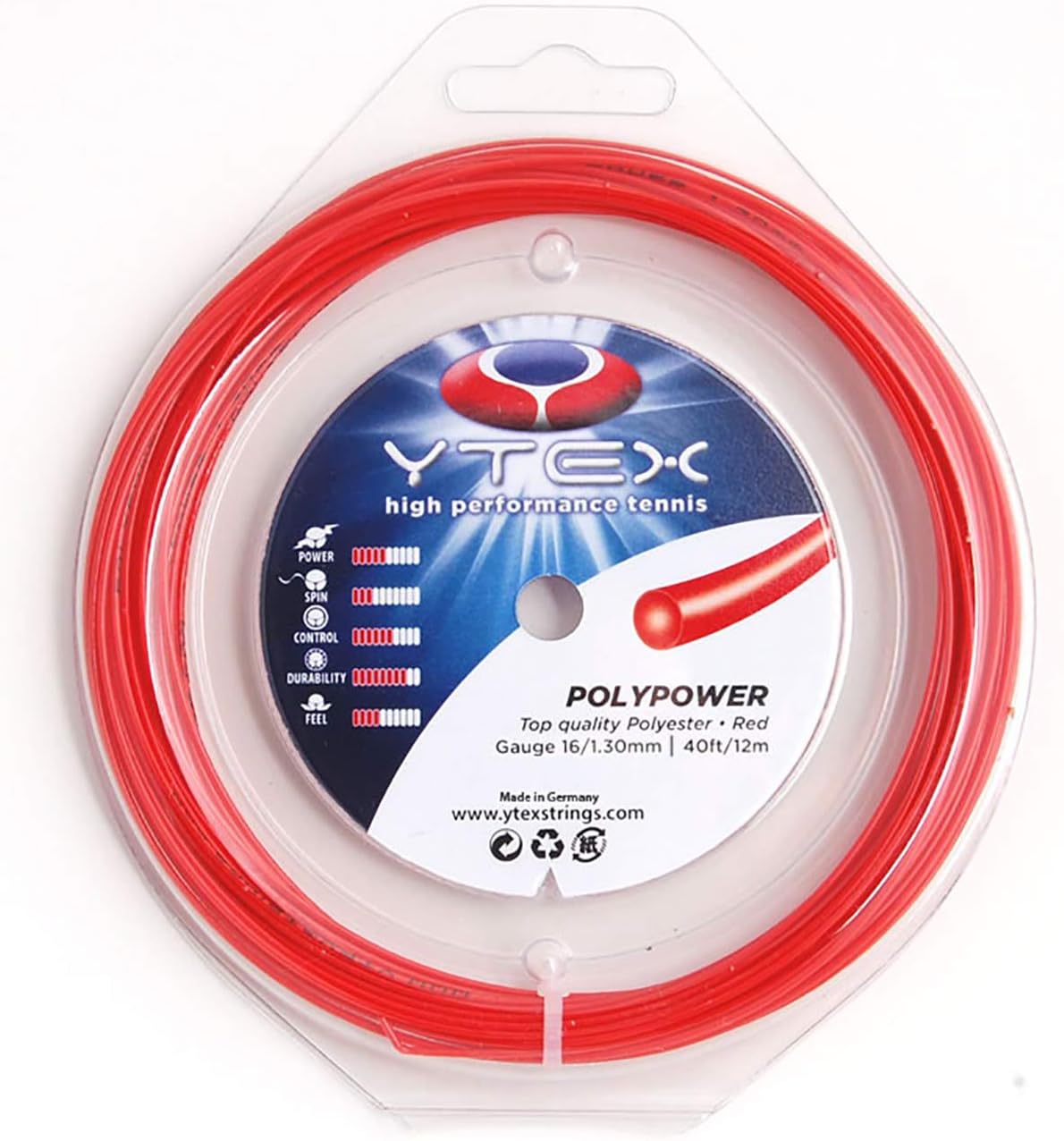 Amazon.com : YTEX Polypower Red Tennis Racquet String (16 Gauge, 1.30mm ...