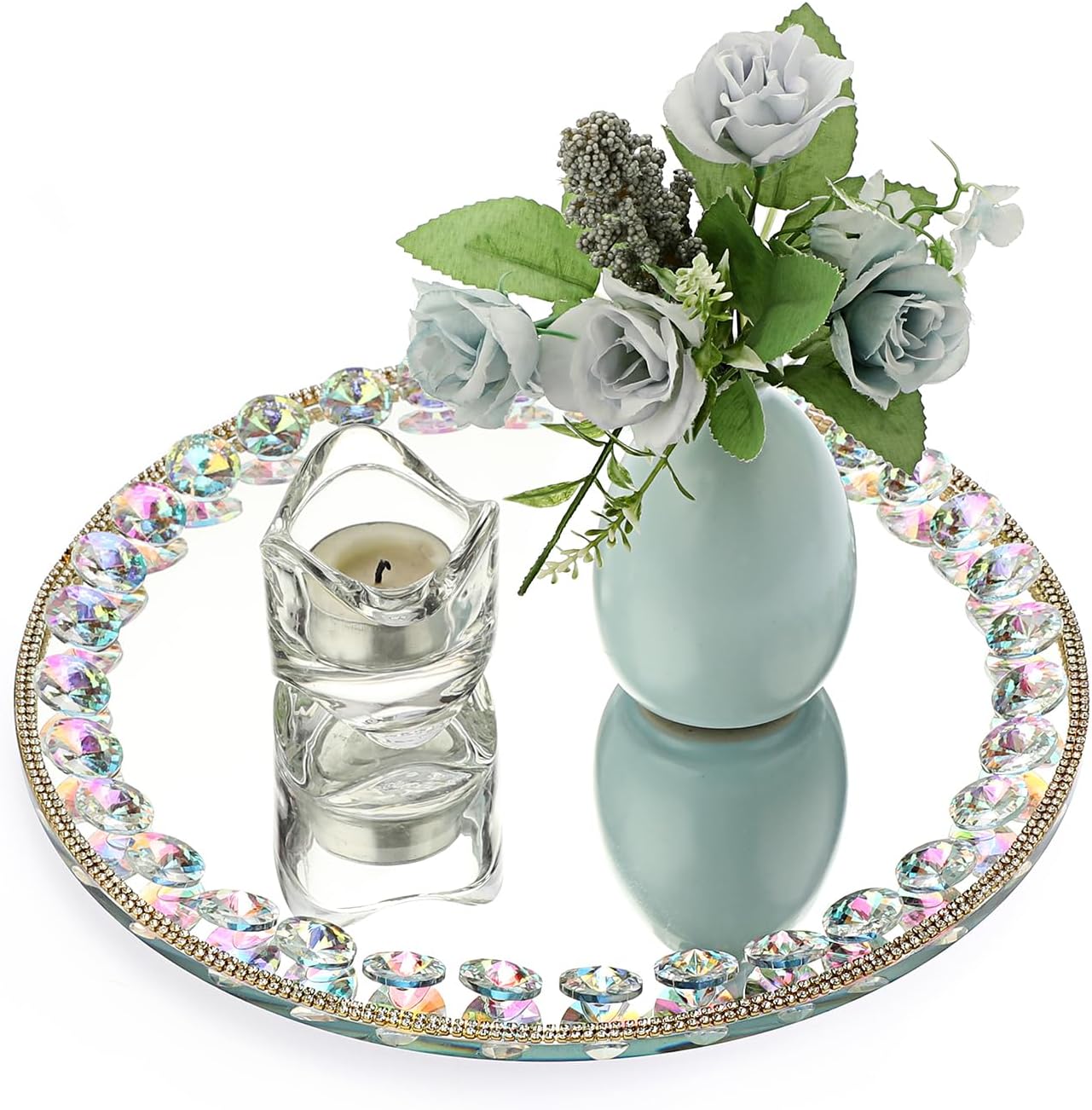 Amazon.com: Hipiwe Mirror Glass Vanity Tray Colorful Sparkling Crystal ...