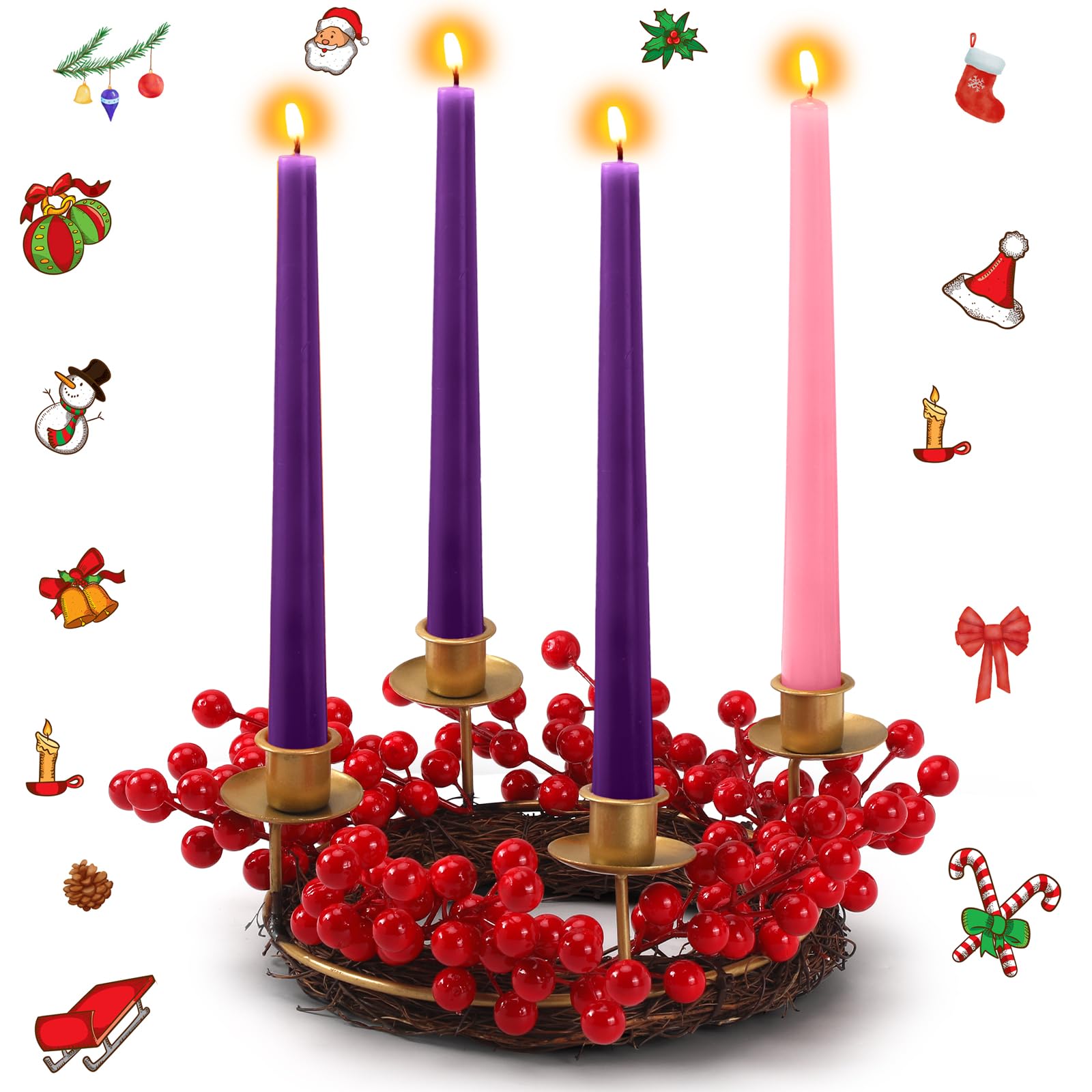 Amazon.com: Pickmesh Christmas Berry Advent Wreath Decoration Advent ...