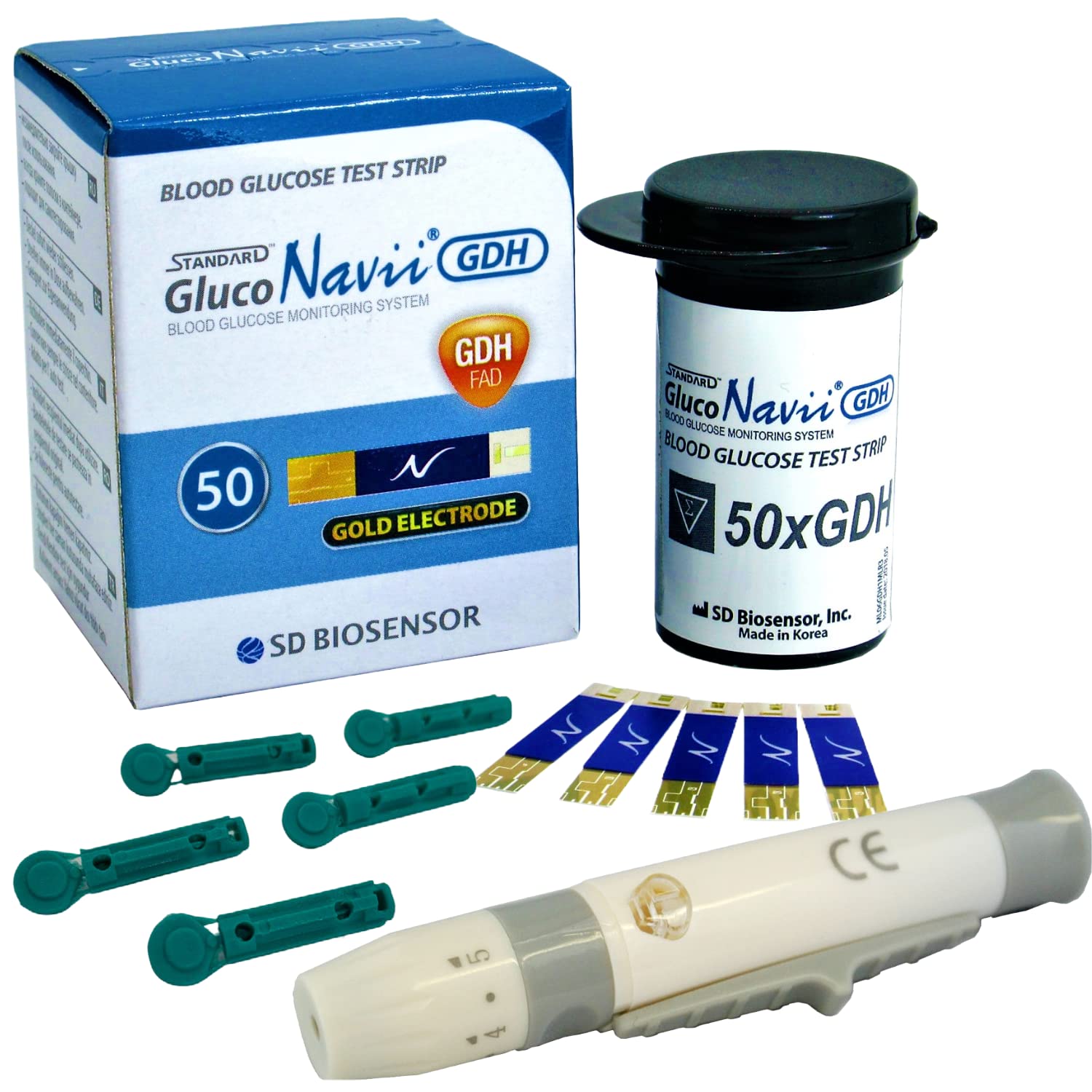 GlucoNavii Blood Glucose 50 Test Strips + Lancing Device + 50 28g ...