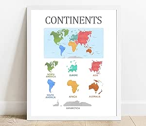 Amazon.com: World Continents, Continents Poster,Educational Poster ...
