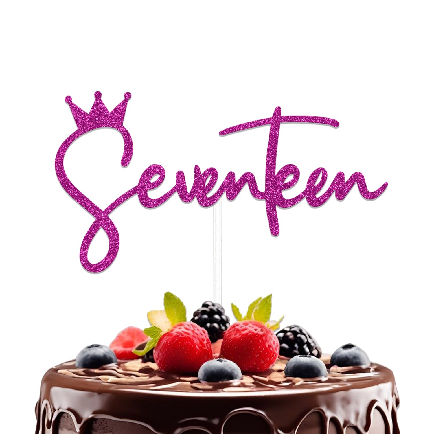 Amazon.com: Rose Red Glitter Seventeen Cake Topper, Happy 17 Years Old ...