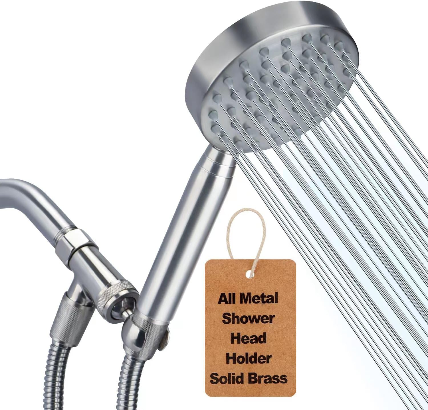 All Metal Shower Head Handheld with Brass Hand Showerhead Holder,1.75 ...